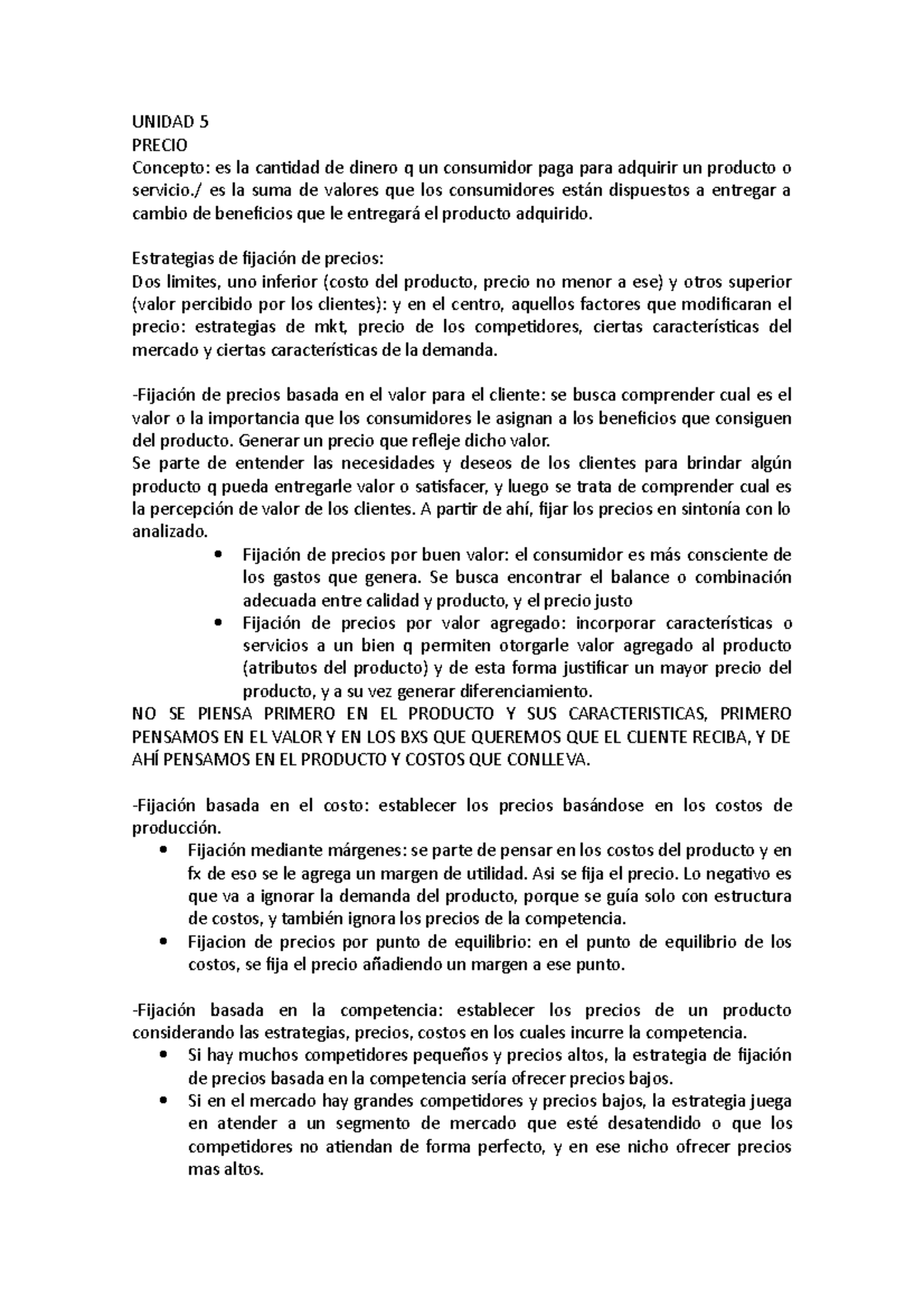 Unidad 5 - Significado e importancia. Objetivos de la asignación de precios. Factores que ...