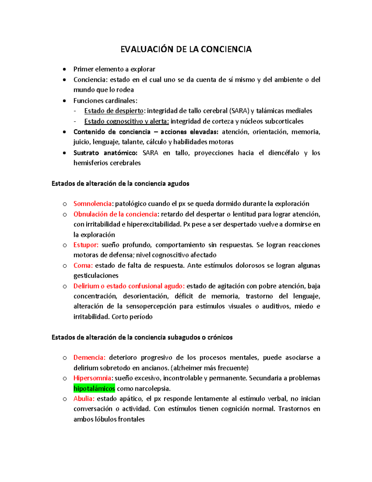 EvaluacióN DE LA Conciencia - EVALUACIÓN DE LA CONCIENCIA Primer ...