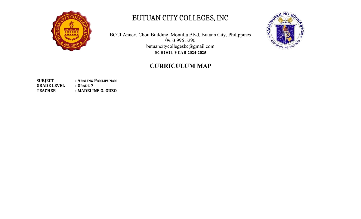 Curriculum MAP Grade 7 - BCCI Annex, Chou Building, Montilla Blvd ...