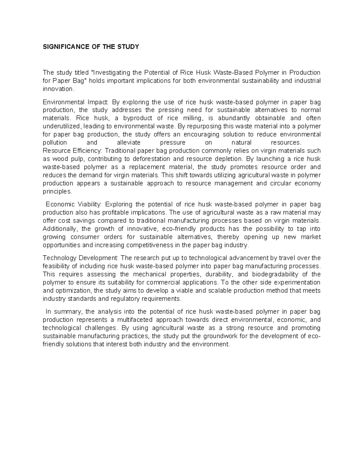 Significance OF THE Study - SIGNIFICANCE OF THE STUDY The study titled ...