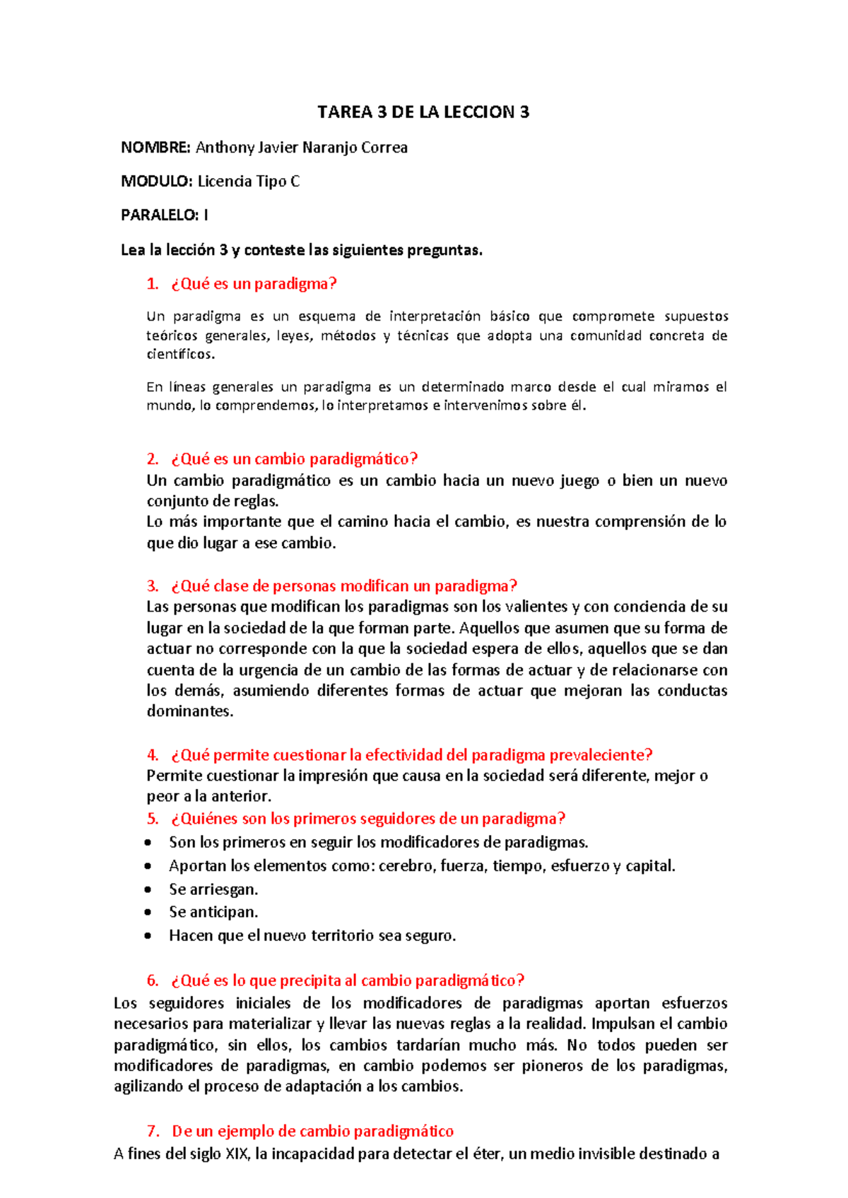Tarea 3 DE LA Leccion 3 - TAREA 3 DE LA LECCION 3 NOMBRE: Anthony ...