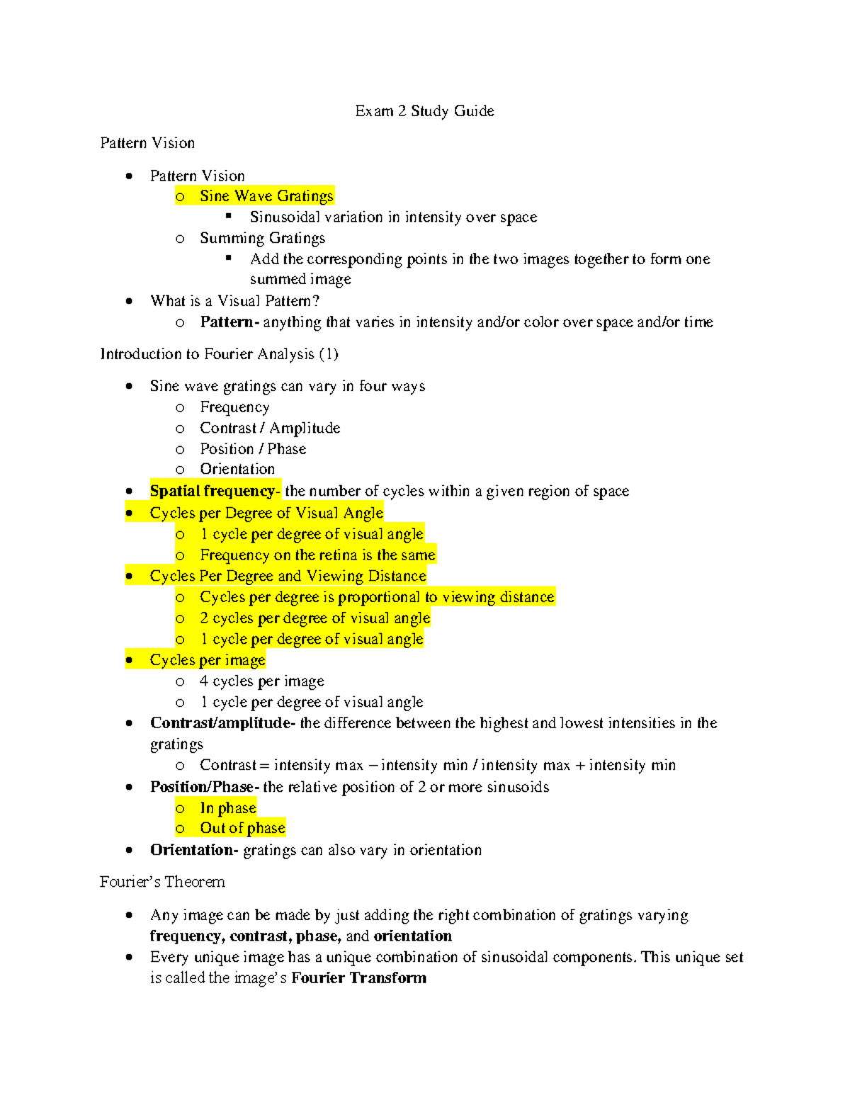 Exam 2 Study Guide - Exam 2 Study Guide Pattern Vision Pattern Vision o ...
