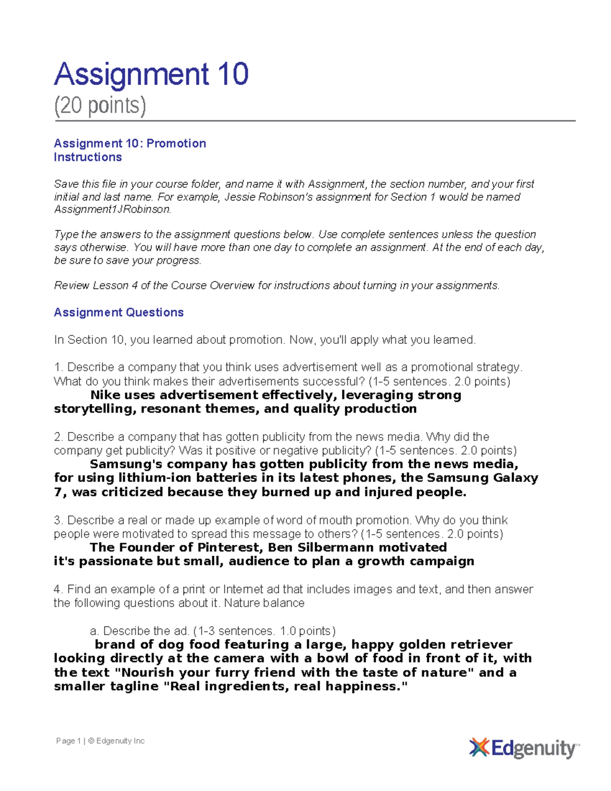 Assignment 10 - EL5732 - easy - Page 1 | © Edgenuity Inc Assignment 10 ...