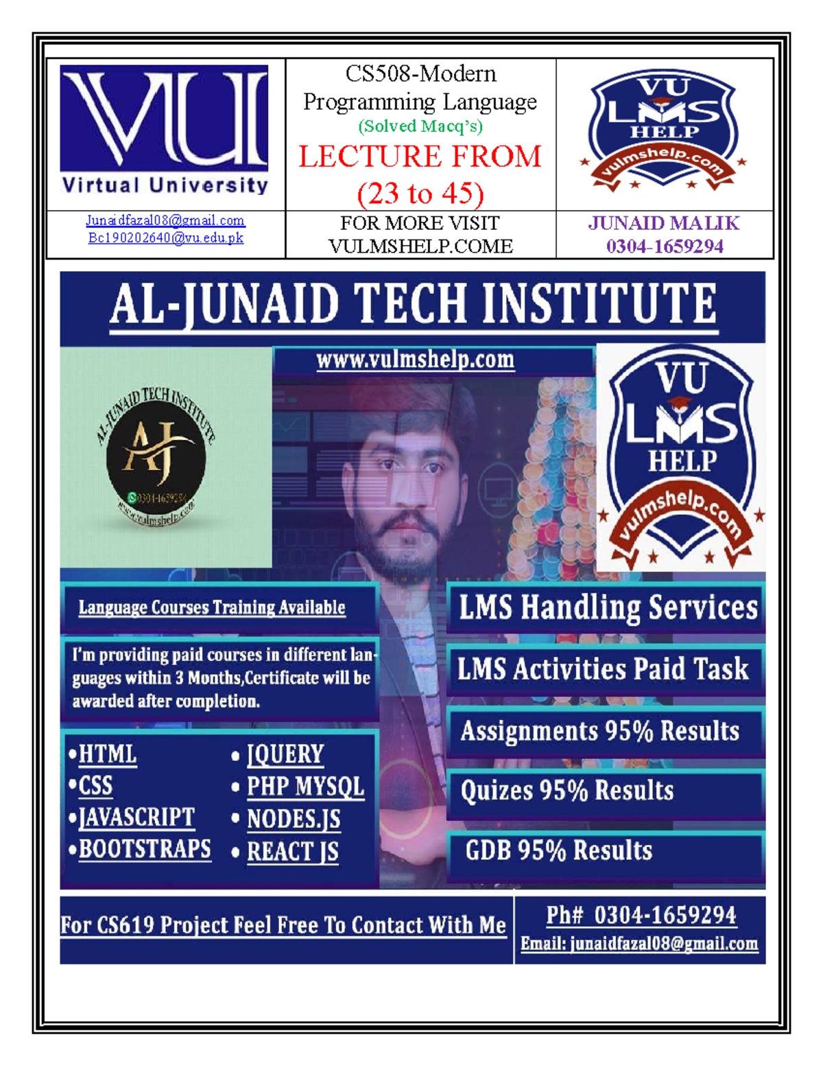 Cs508 Solved Mcqs Final Term By Junaid Cs508 Modern Programming Language Solved Macqs