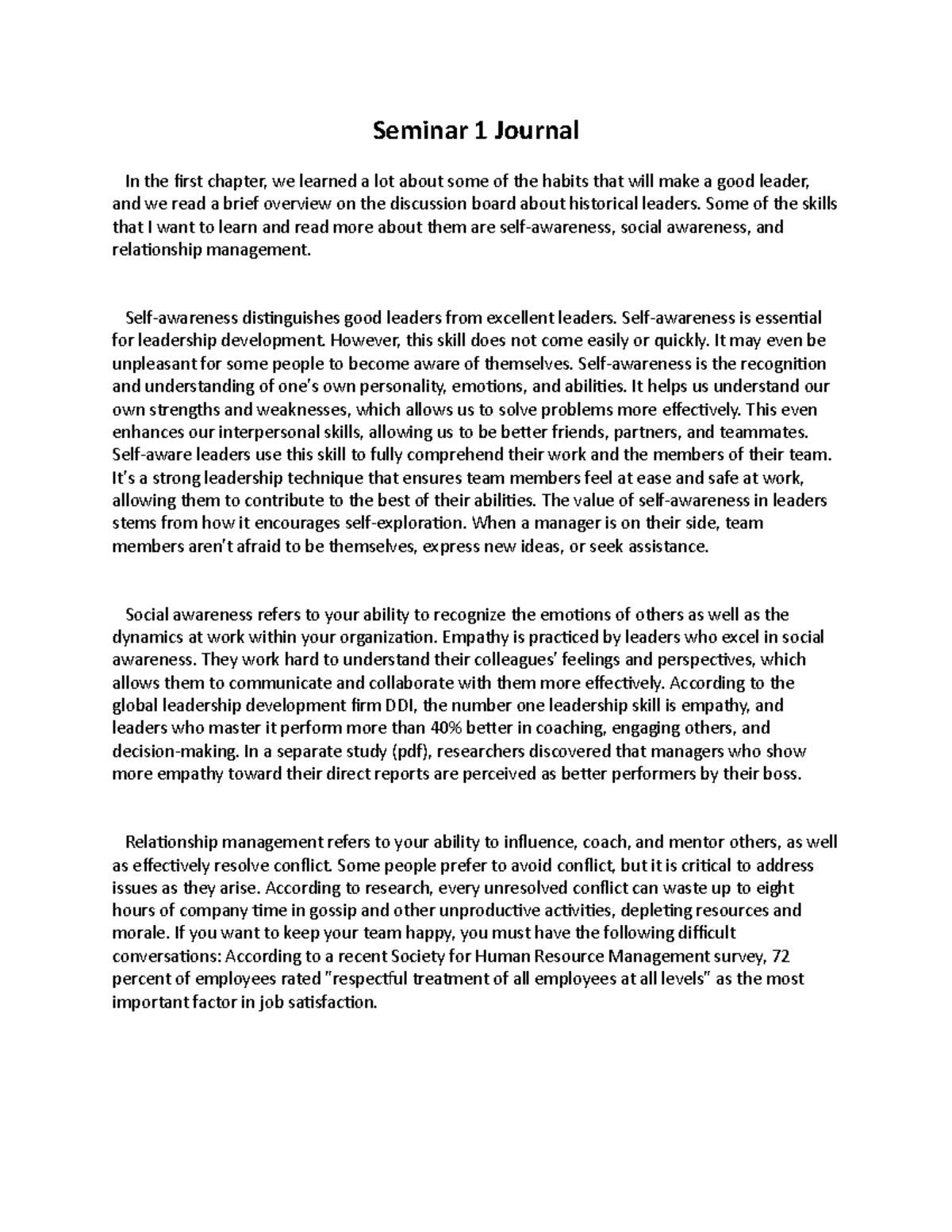 Seminar 1 Journal - Seminar 1 Journal In the first chapter, we learned ...