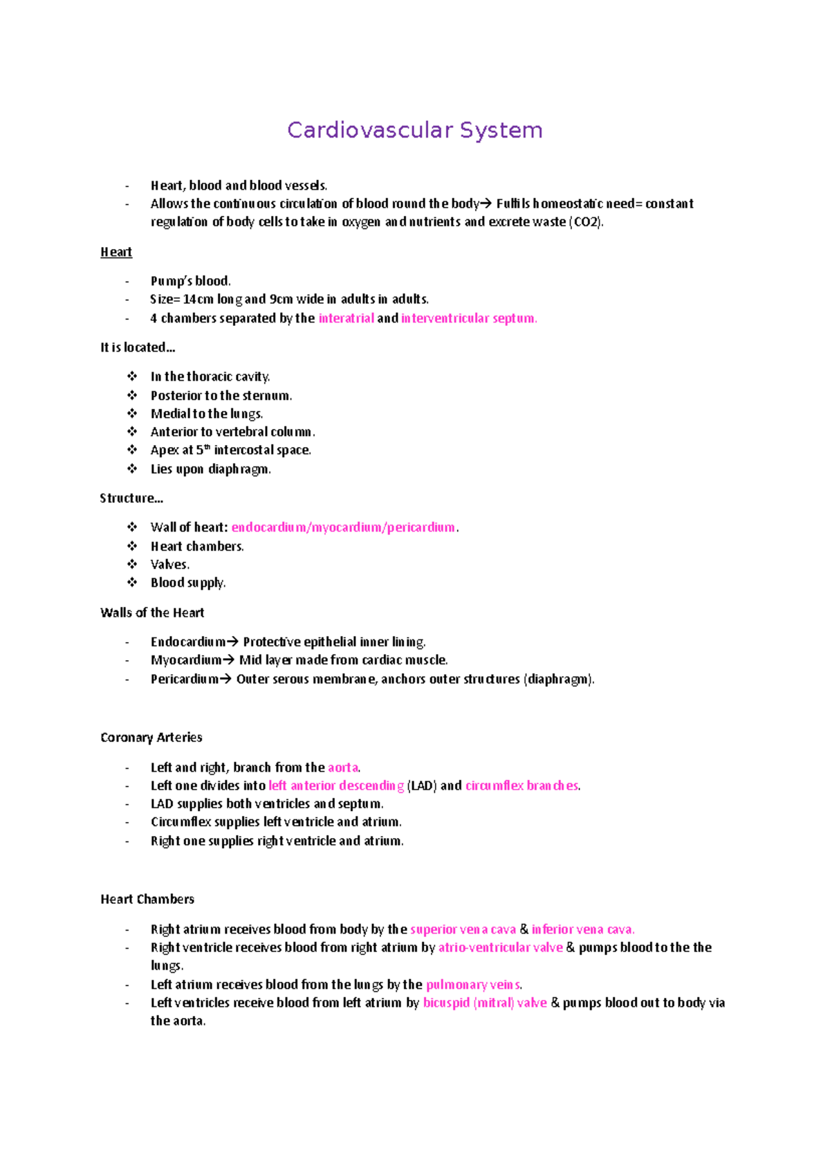 Lecture 3- Cardiovascular System - Cardiovascular System - Heart, blood ...
