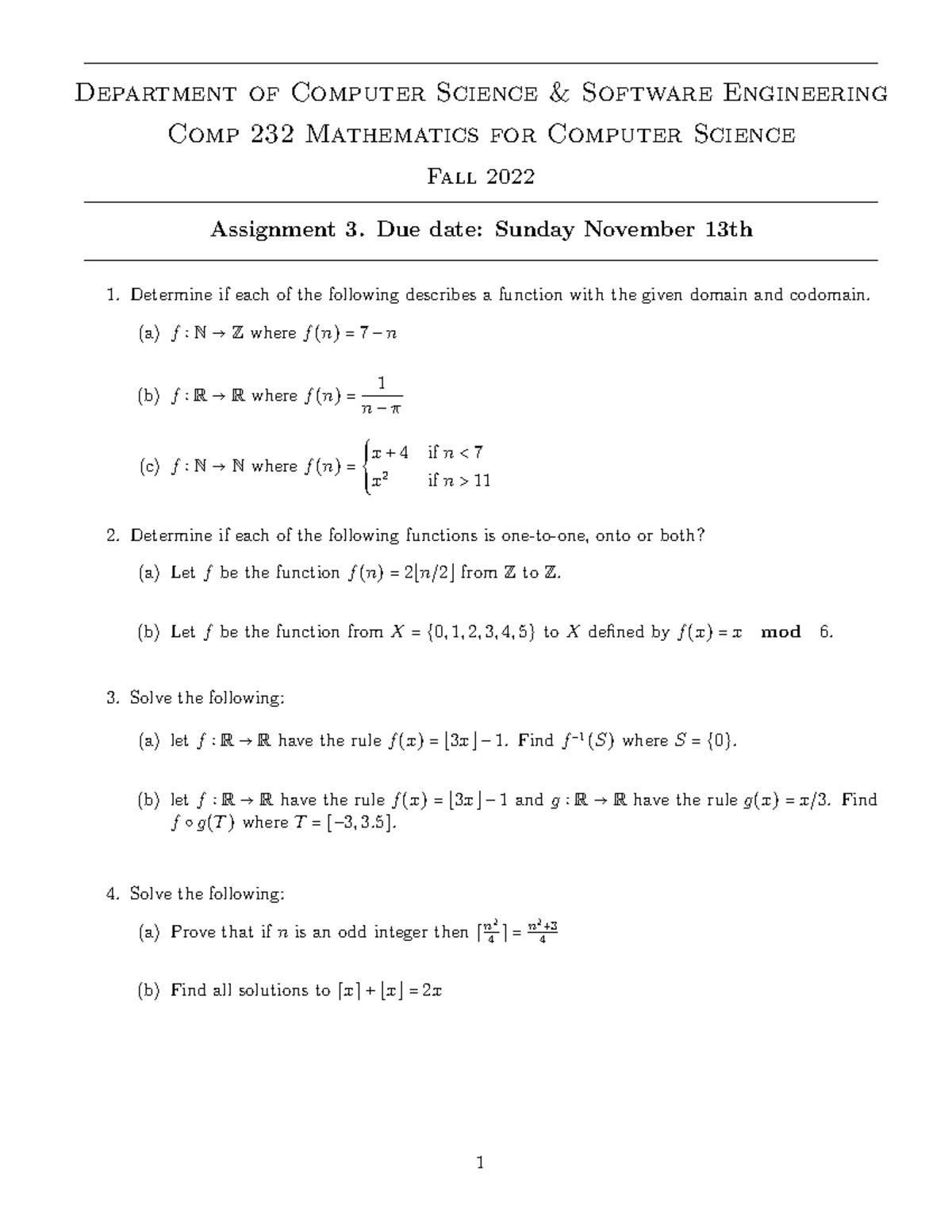 Assgn 3 - Assignement 3 - Department of Computer Science & Software Engineering Comp 232 - Studocu