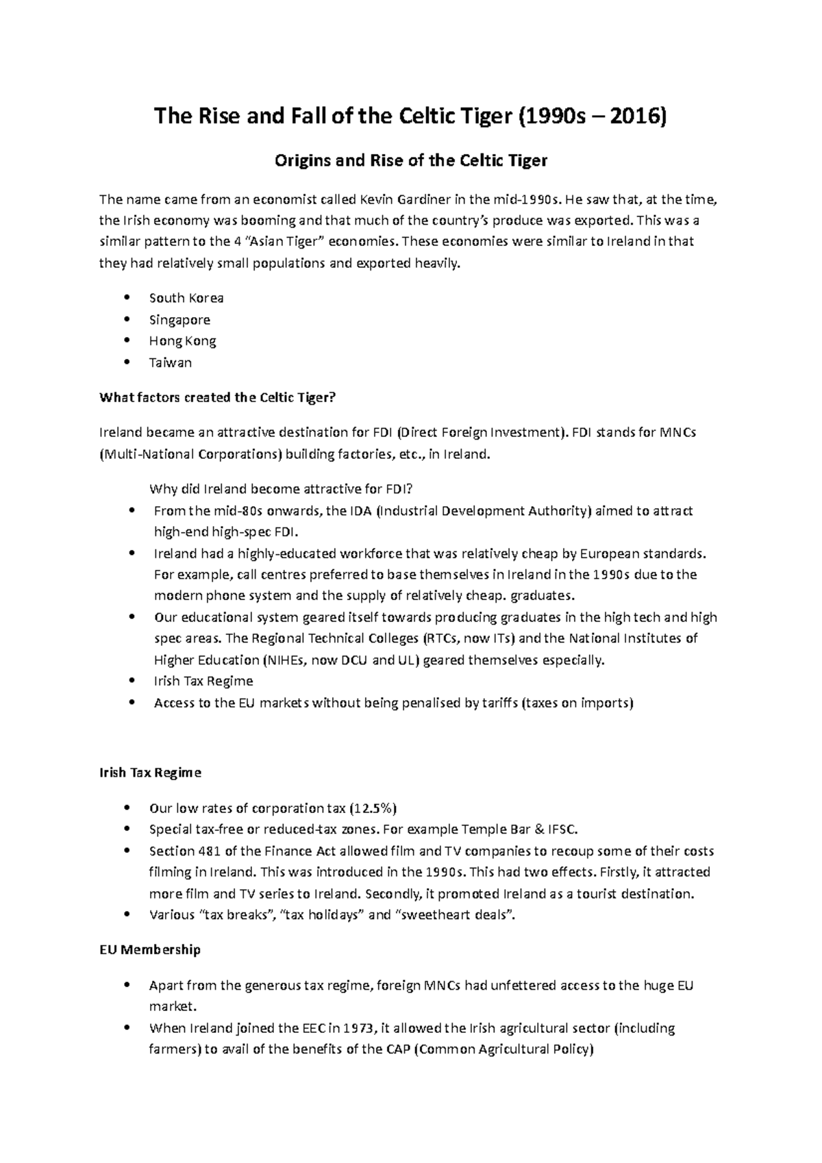 The Rise and Fall of the Celtic Tiger - He saw that, at the time, the ...