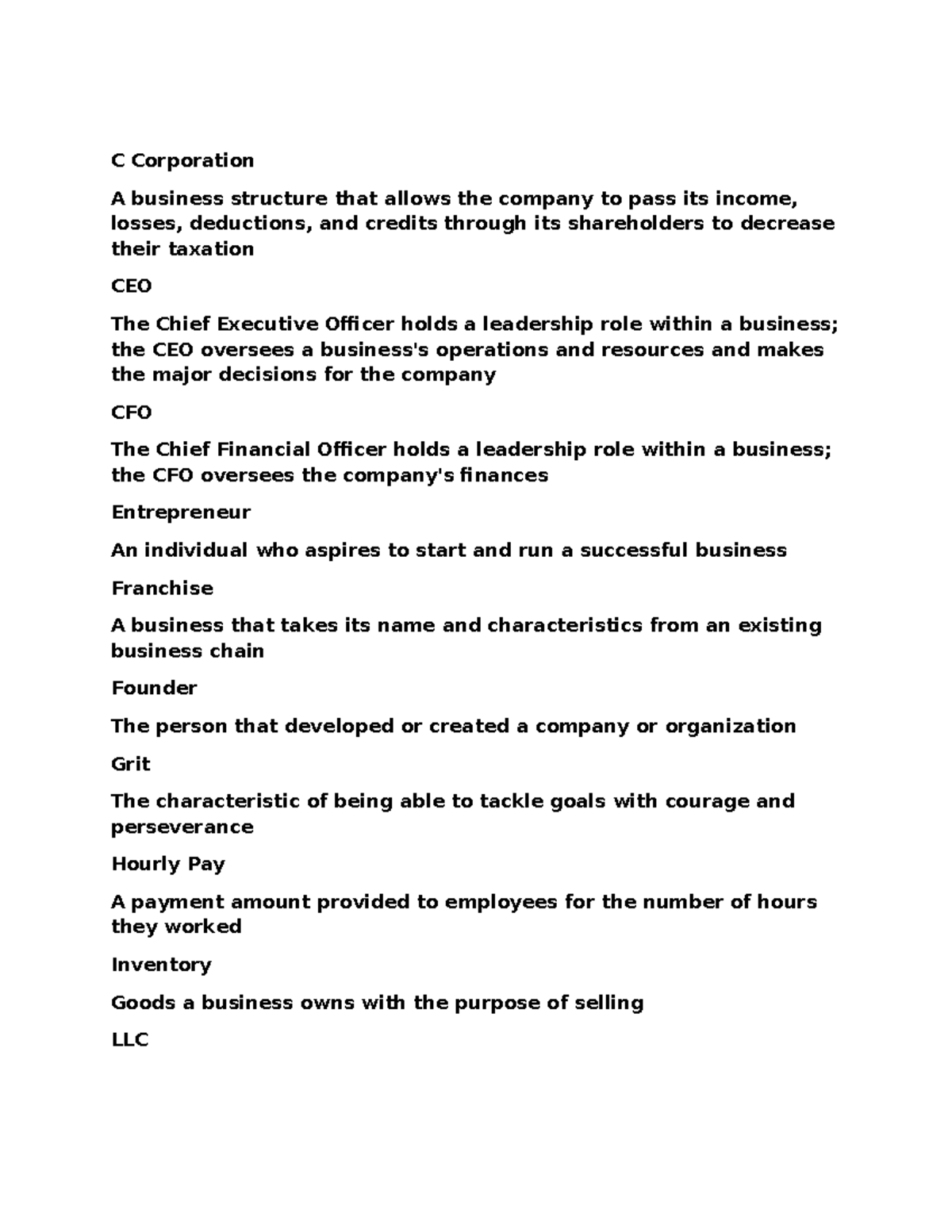 3ESB Domain 1 Vocabulary - C Corporation A business structure that ...