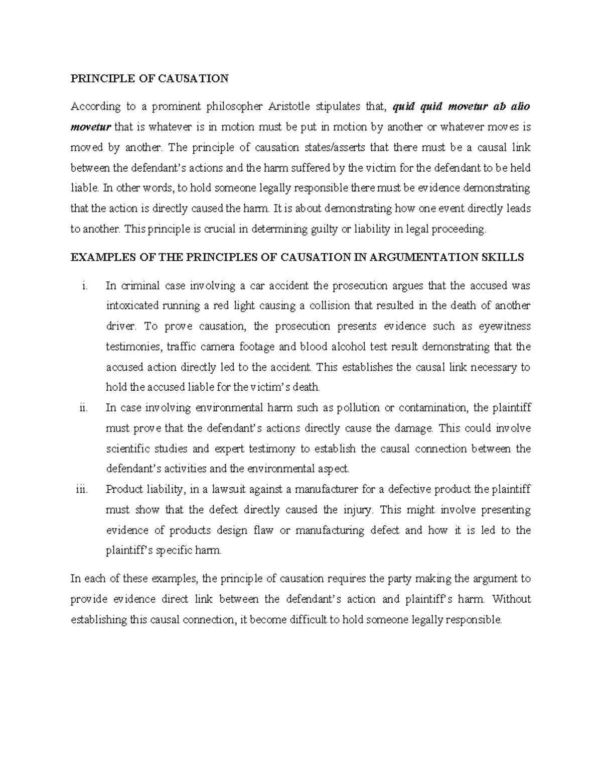 Principle OF Causation - PRINCIPLE OF CAUSATION According to a ...