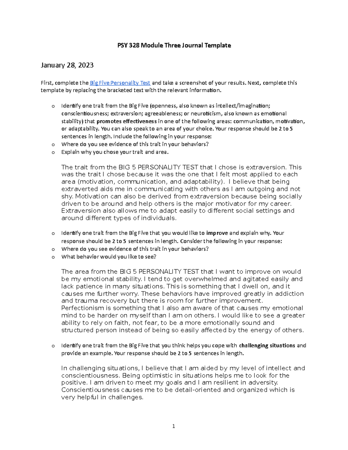 PSY 328 Module Three Journal - Next, complete this template by ...