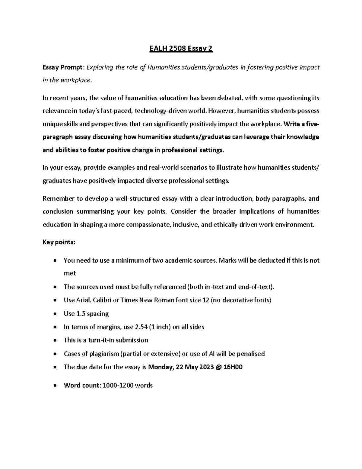 Essay 2 prompt - EALH 2508 Essay 2 Essay Prompt: Exploring the role of ...