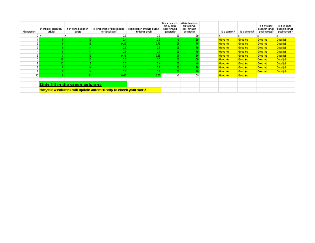 Copy of Genetic Drift Data Sheet - Drift Simulation - Generation of ...