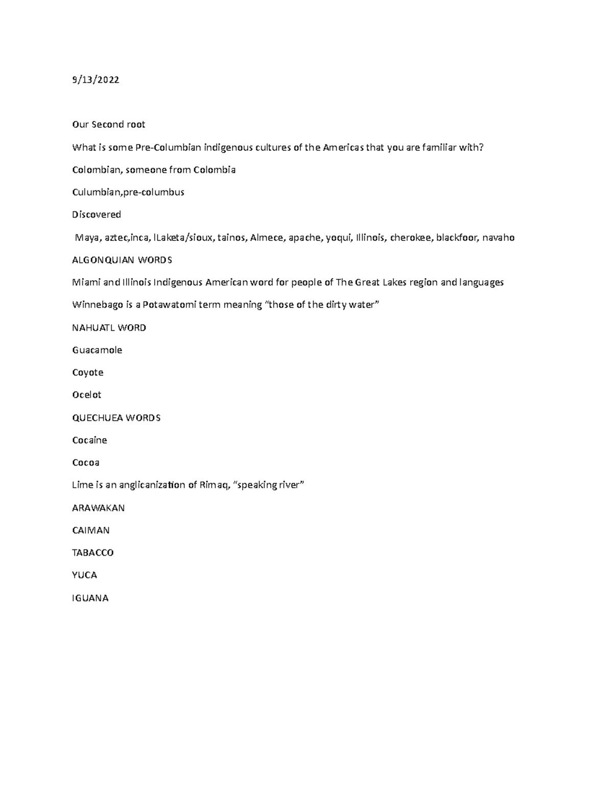 Hum story - 9/13/ Our Second root What is some Pre-Columbian indigenous ...