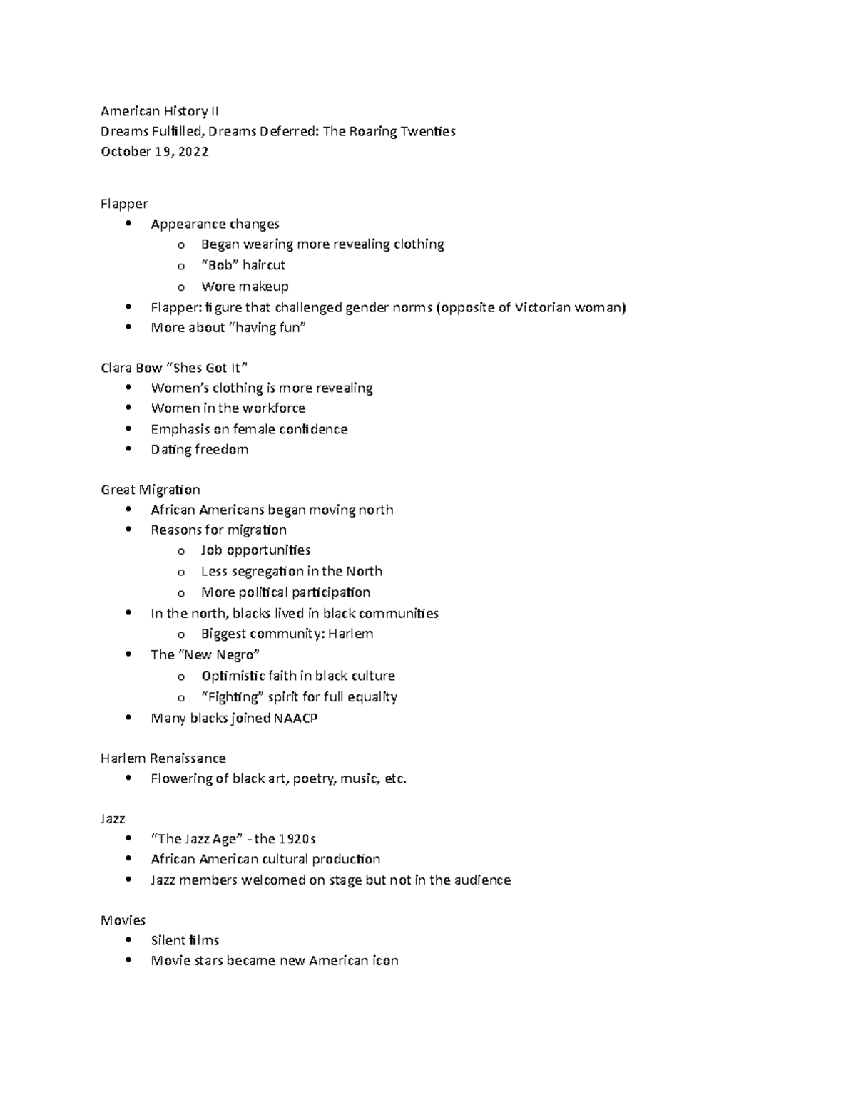 The Roaring Twenties - 2022 FALL HIST1302AB American History II - Sara ...