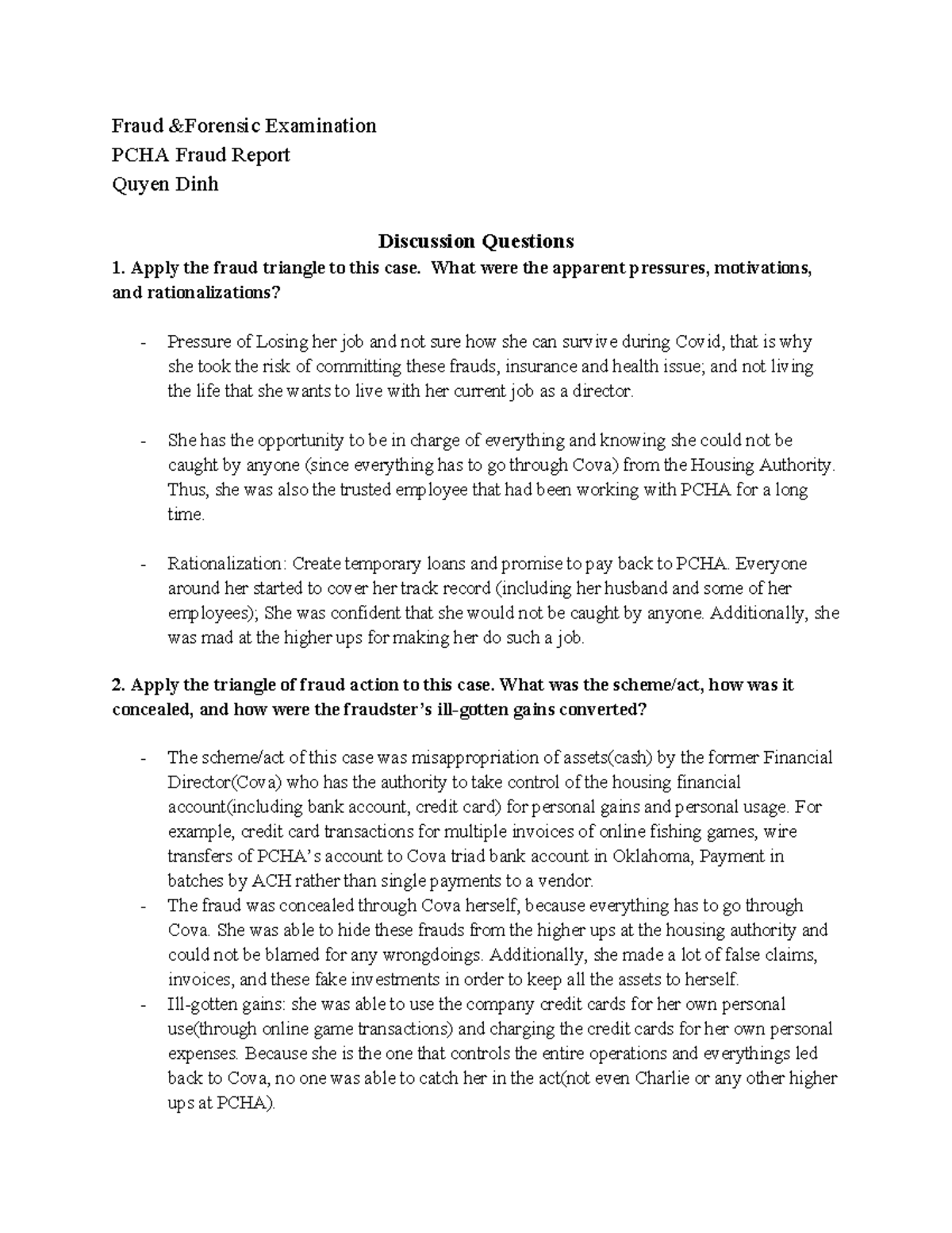 PCHA Fraud Report - Quyen Dinh - Fraud &Forensic Examination PCHA Fraud ...