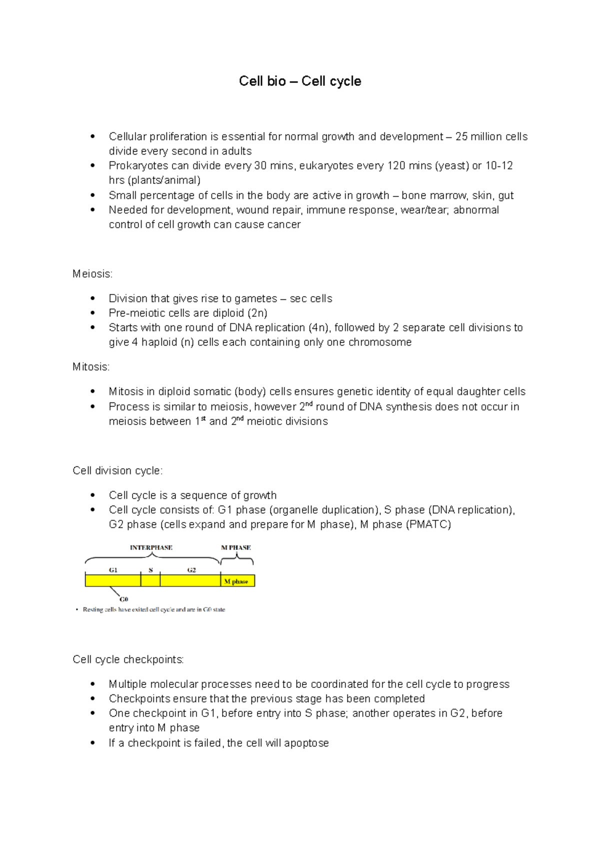 Cell bio - cell cycle and mitosis - Cell bio – Cell cycle Cellular ...
