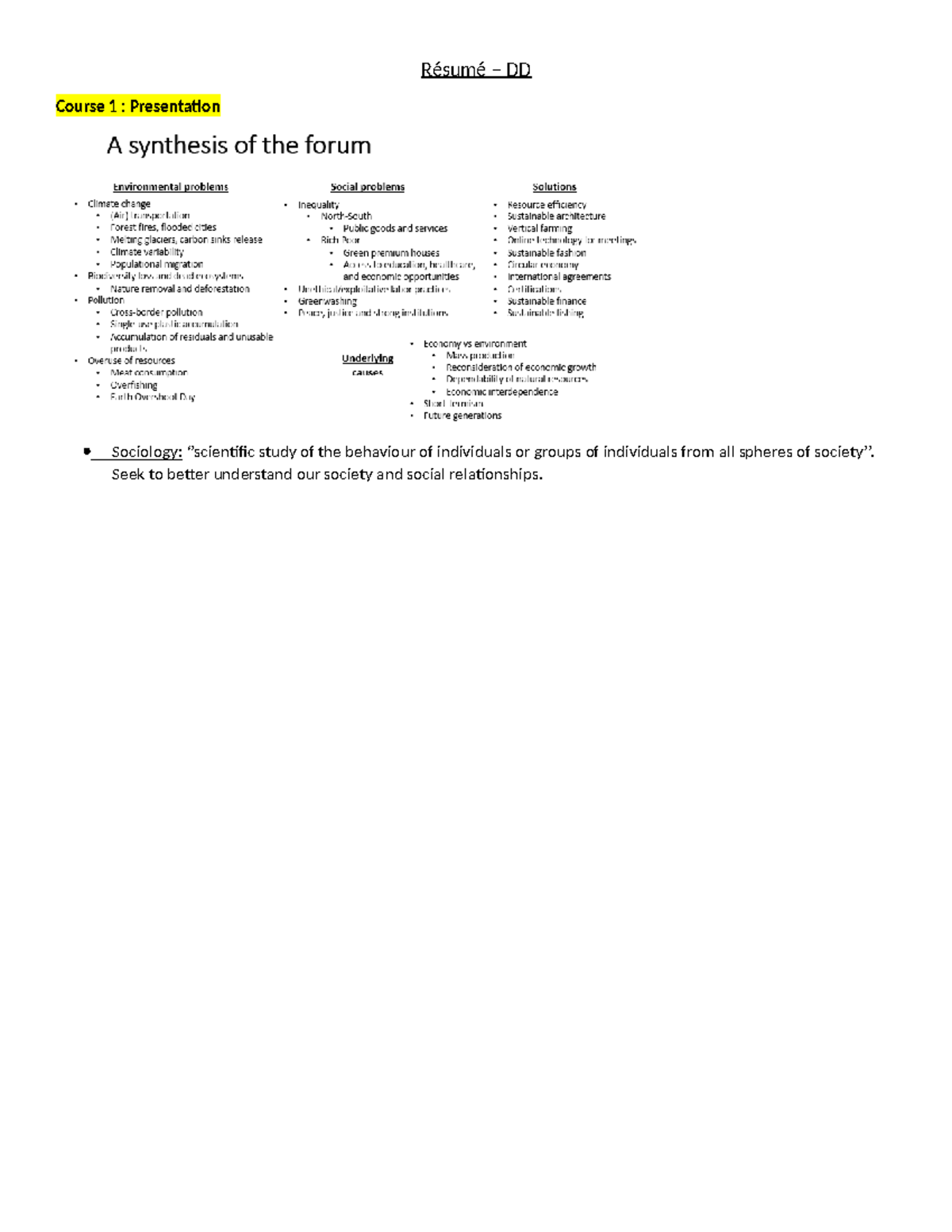 Résumé DD - Notes de cours sur le 12 séances - Résumé – DD Course 1 ...