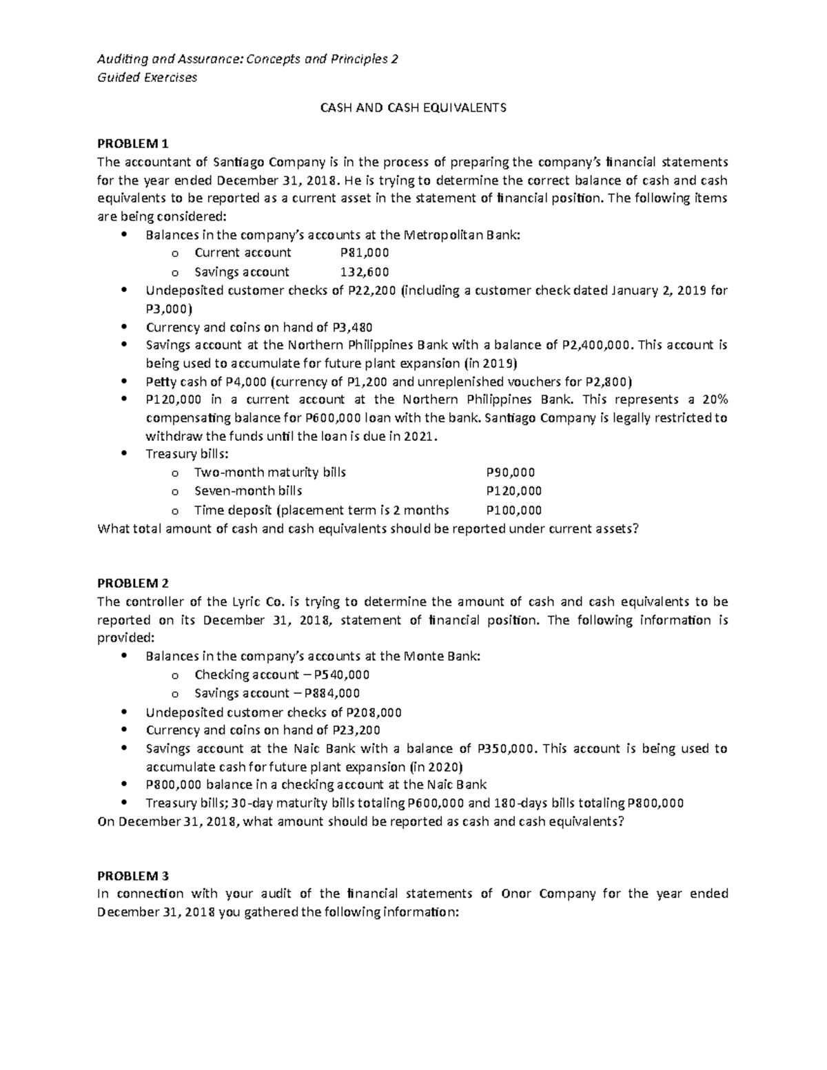 Audit-Cash and Cash Equivalents (GE) - Guided Exercises CASH AND CASH ...