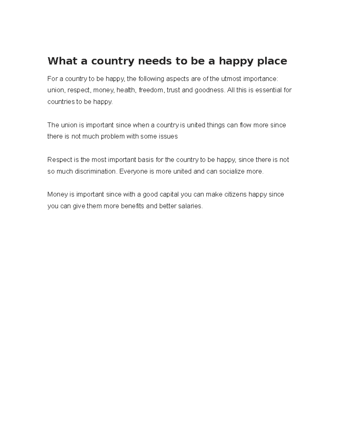 What a country needs to be a happy place - All this is essential for ...
