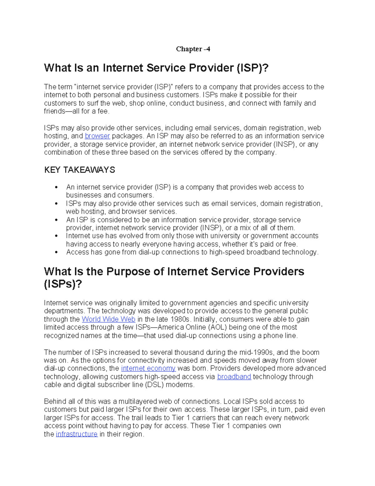 Chapter 4 - lecture notes relaed to ISP - Chapter - What Is an Internet ...