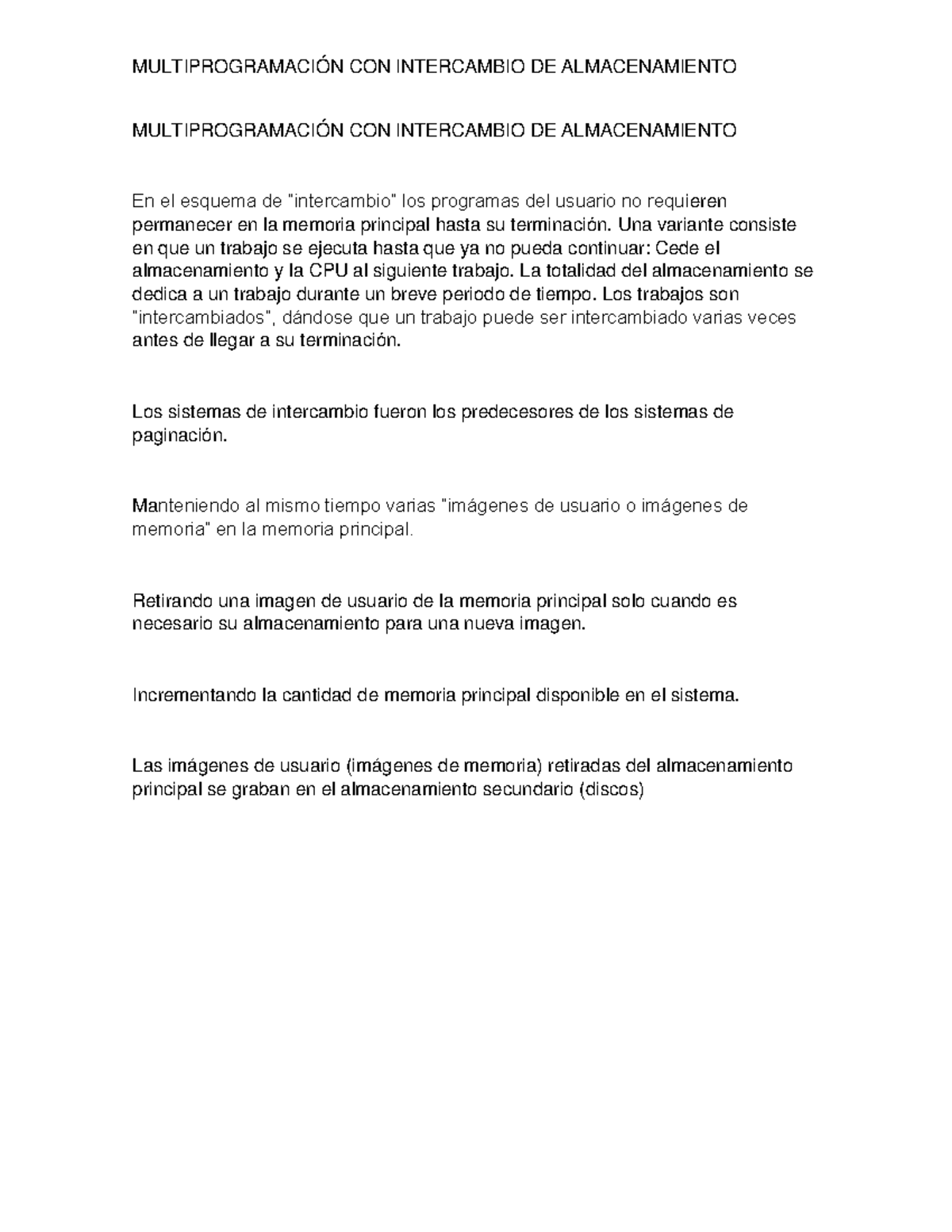 Multiprogramación CON Intercambio DE Almacenamiento - MULTIPROGRAMACIÓN ...
