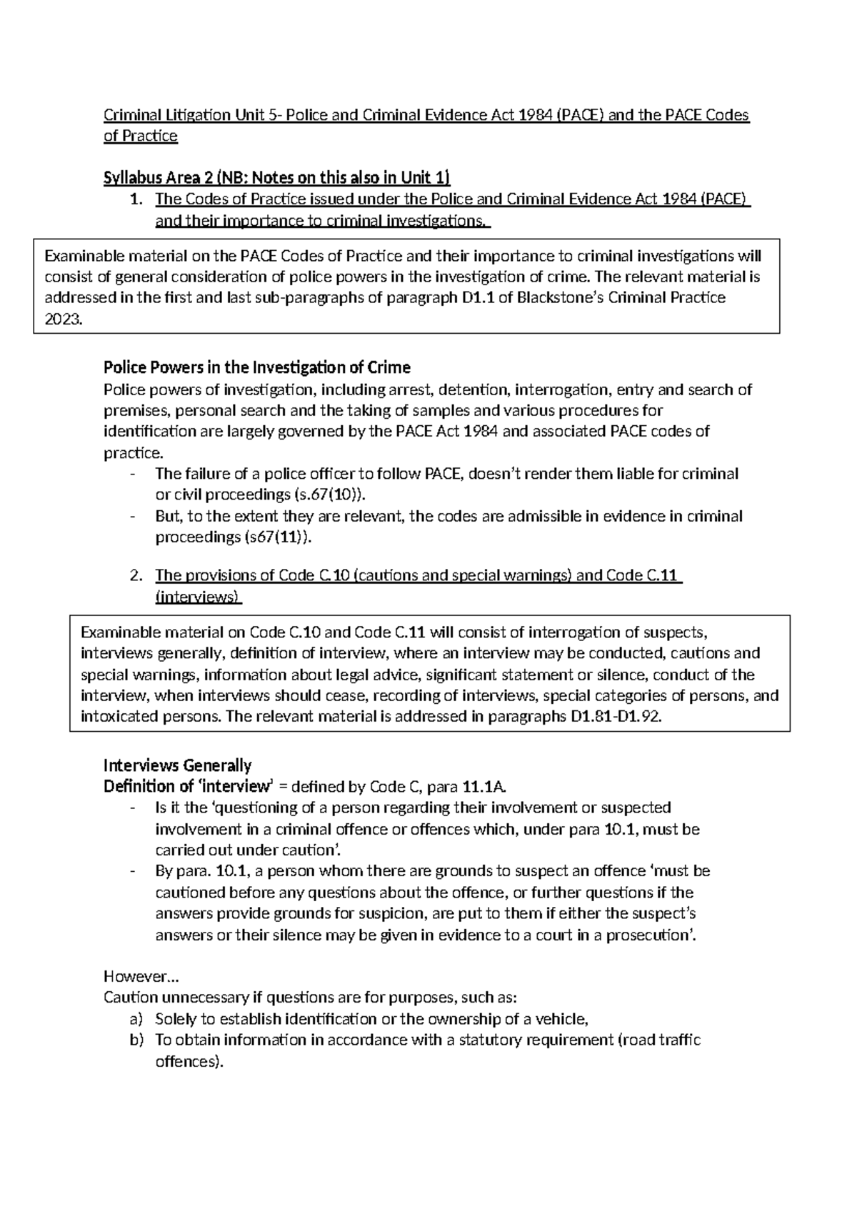 Criminal Litigation - The Codes of Practice issued under the Police and ...