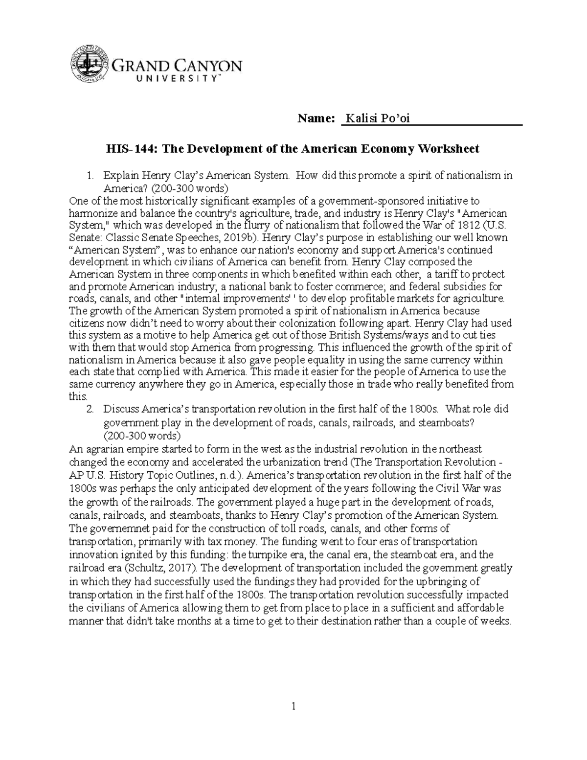 HIS-144.T-4.Development of the American Economy - Name: Kalisi Po’oi ...