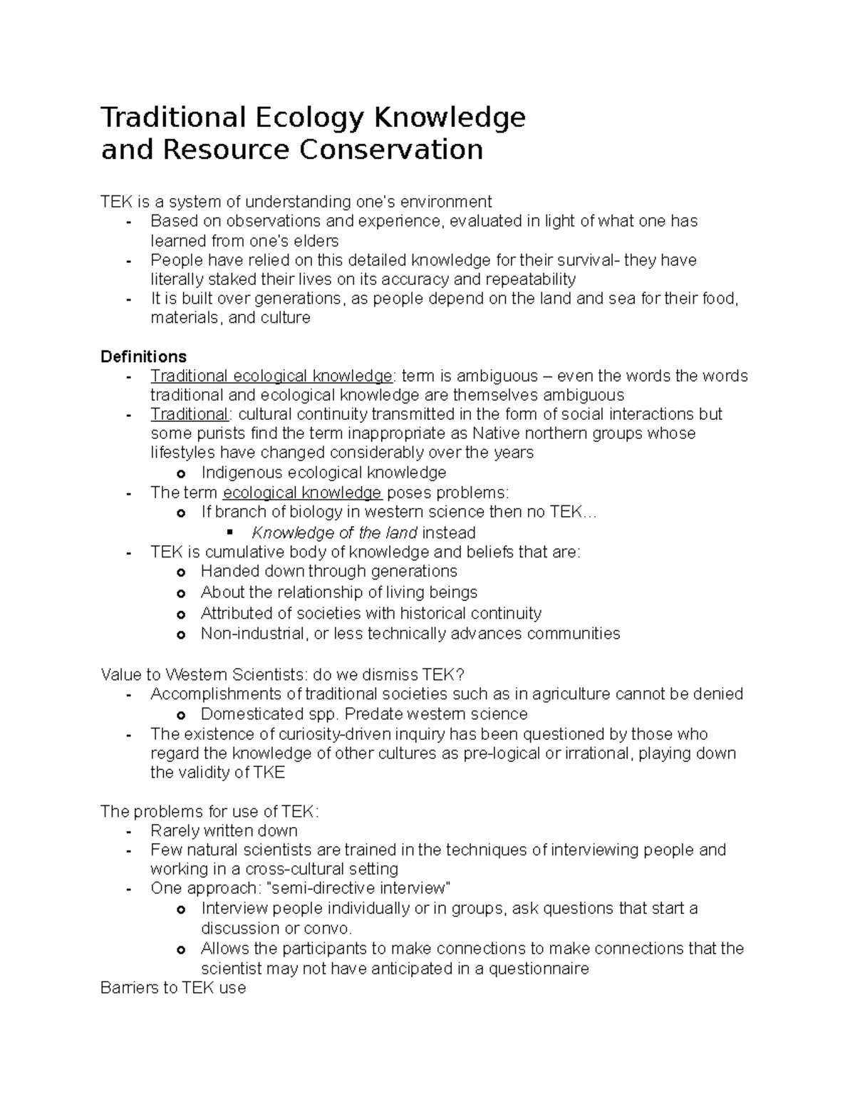 BIOL 468 - Traditional Ecology Knowledge - Traditional Ecology ...