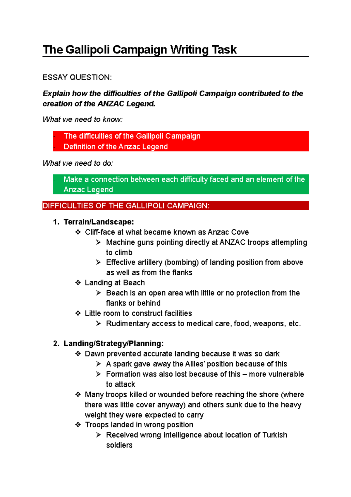 Gallipoli Writing Task - The Gallipoli Campaign Writing Task ESSAY ...