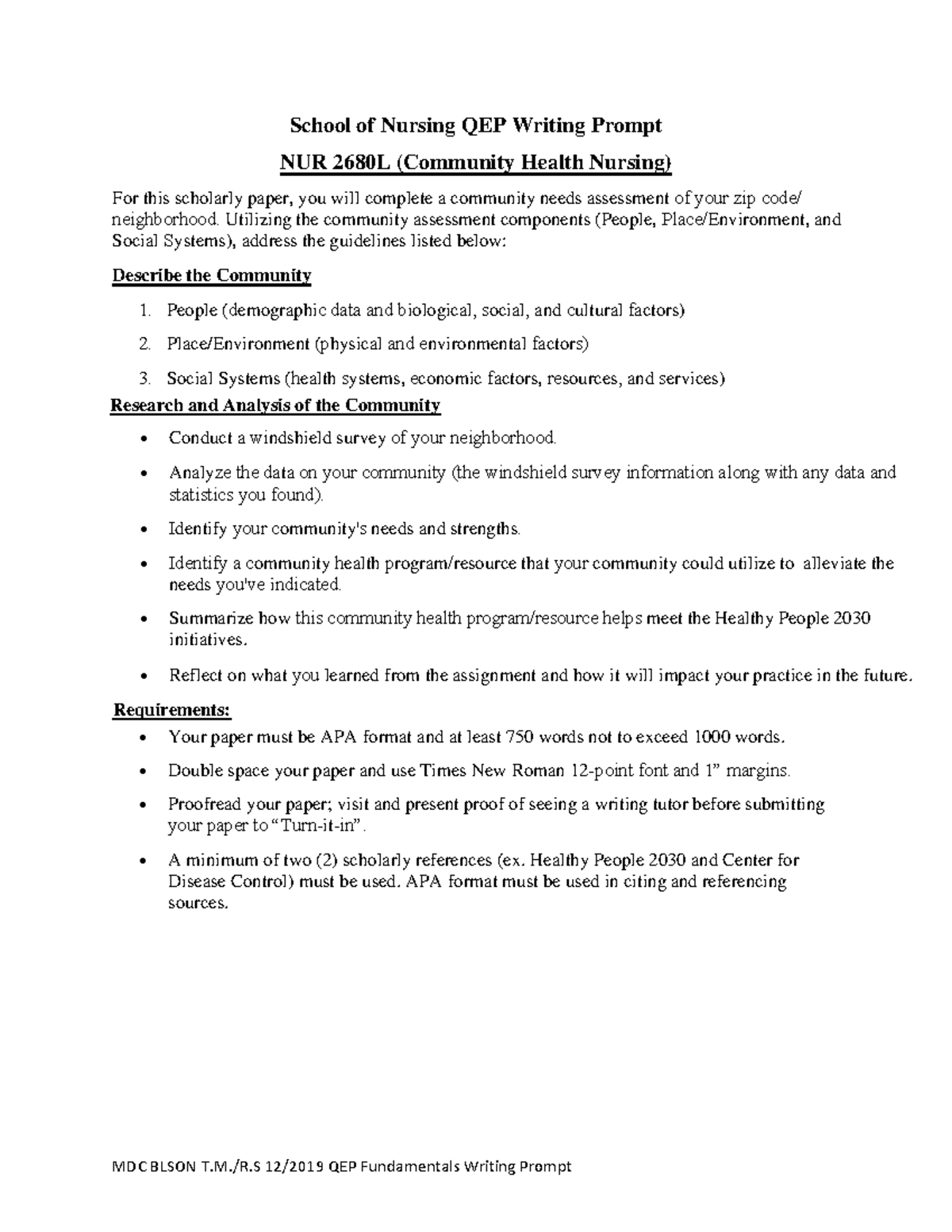 QEP Writing Prompt - QEP Paper Help - MDC BLSON T.M./R 12/2019 QEP ...