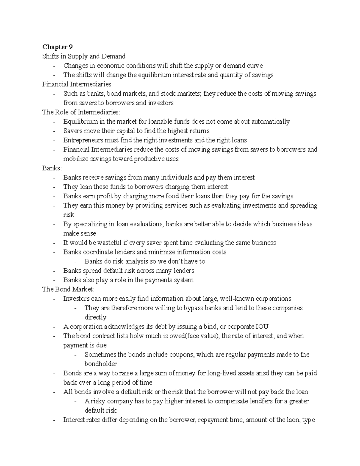 Macro Chapter 9 - Mason Bixenman - Chapter 9 Shifts in Supply and ...