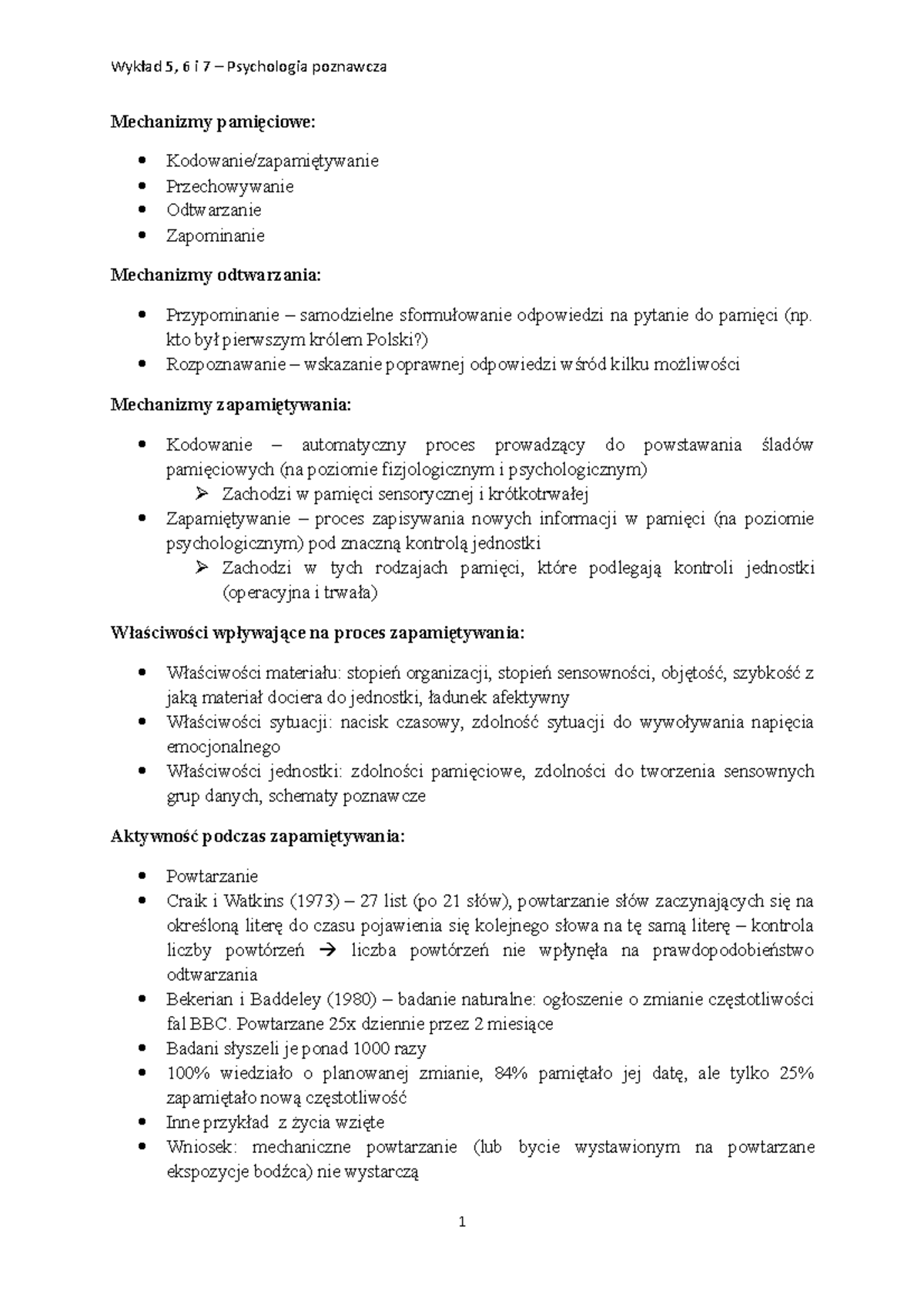 Wyk ad 5 6 I 7 5 6 I 7 Psychologia Poznawcza Mechanizmy