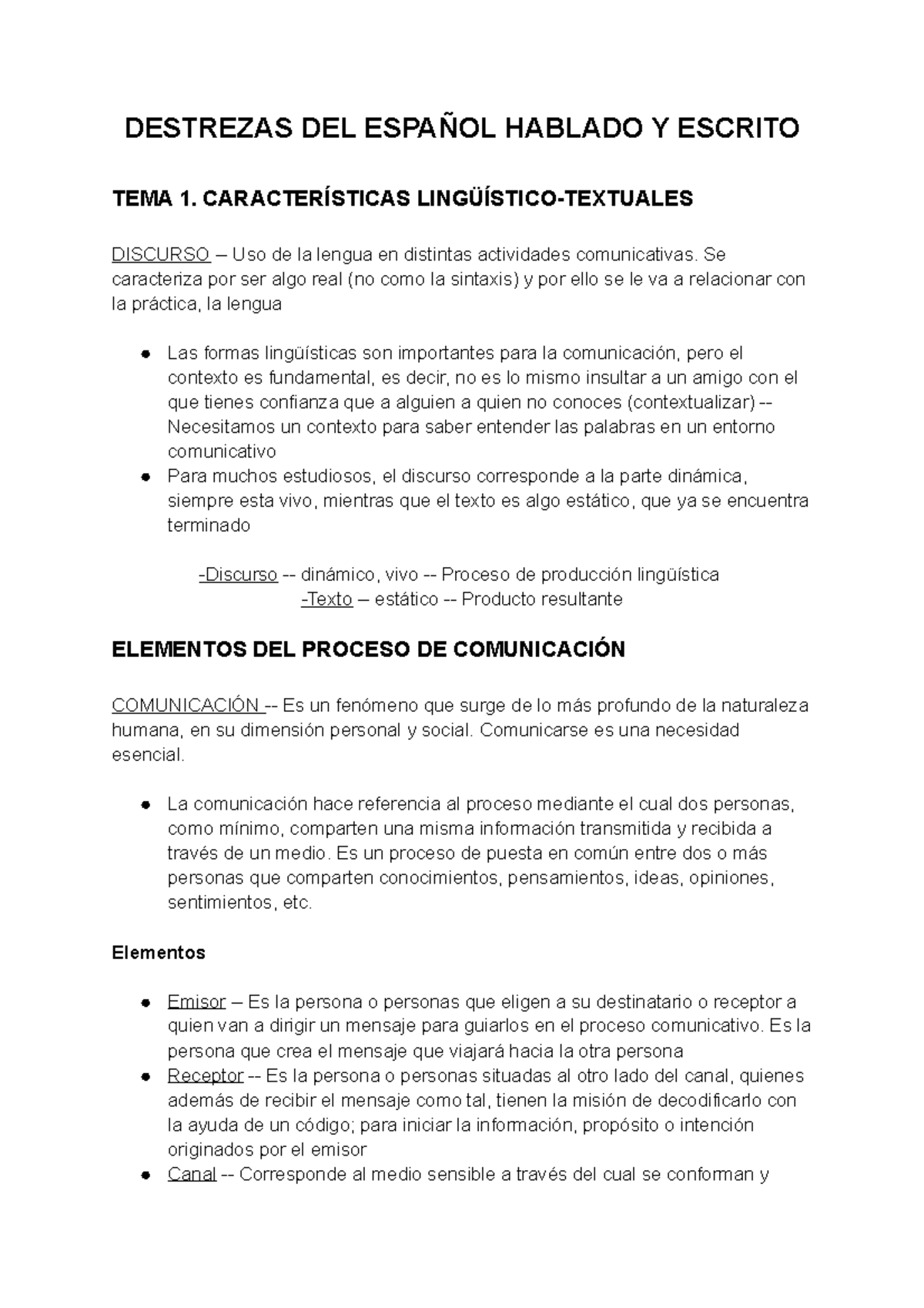 Destrezas DEL Español Hablado Y Escrito. TEMA 1 - DESTREZAS DEL ESPAÑOL ...