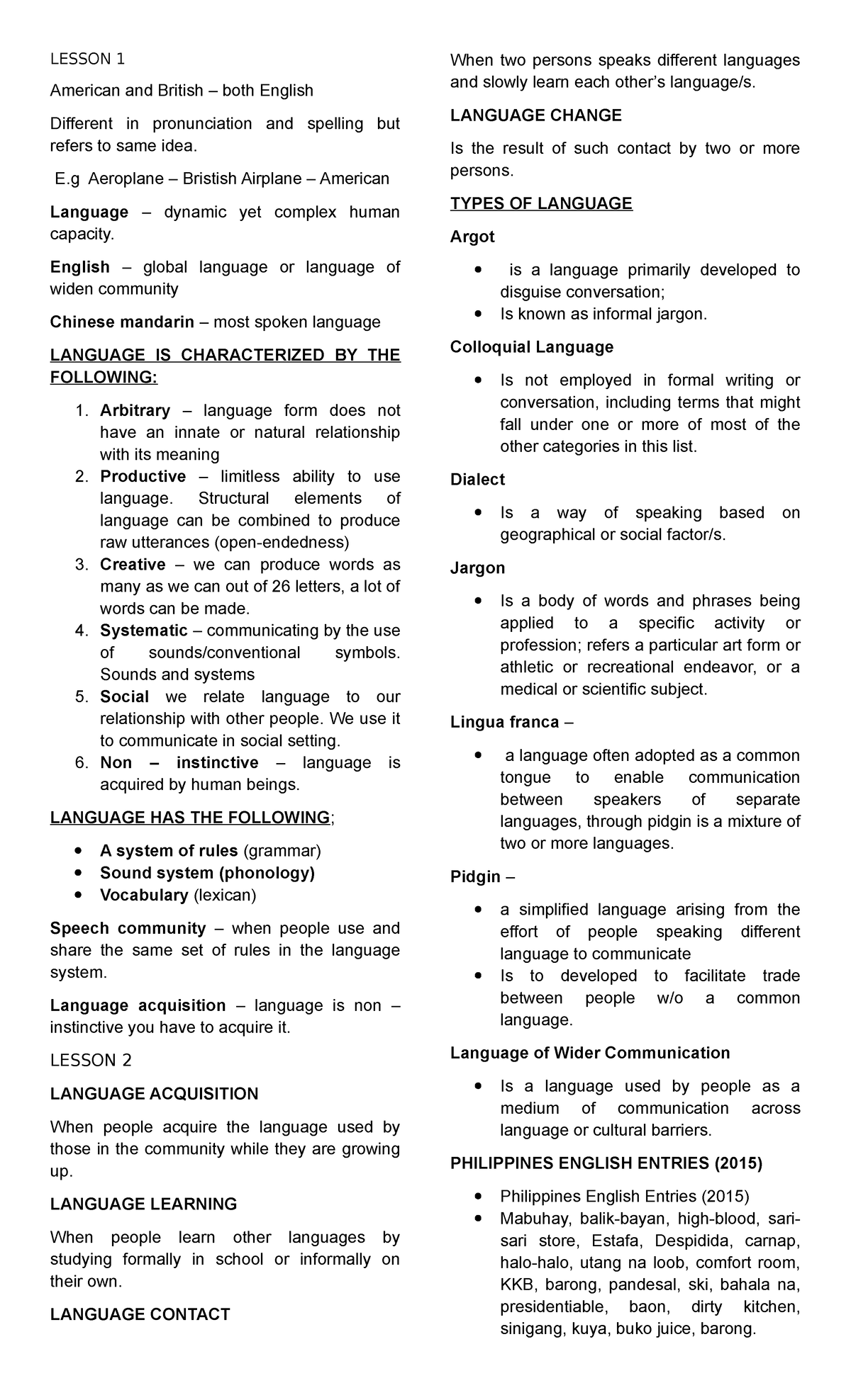 Notes IN PURP COMM - purposive comunication - LESSON 1 American and ...