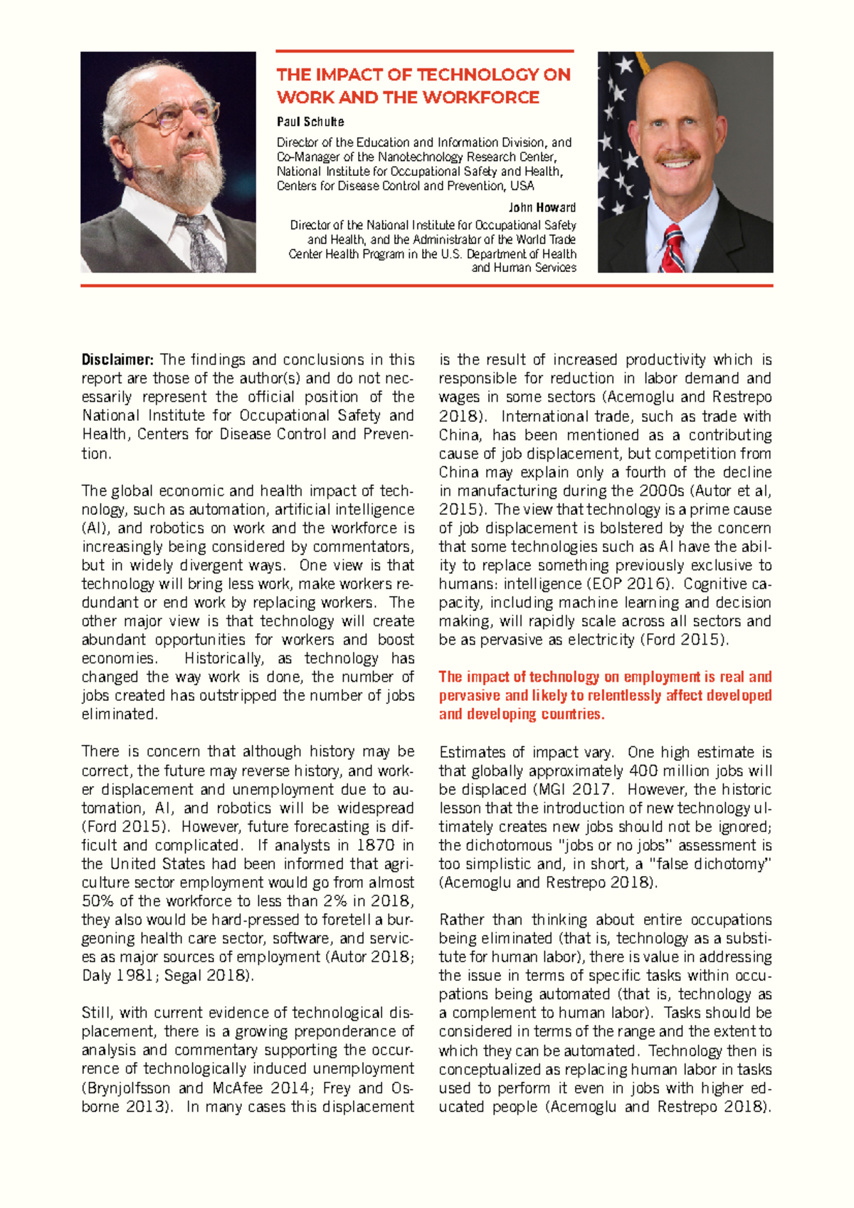 THE Impact OF TECH ON WORK AND Workforce - Disclaimer: The findings and ...