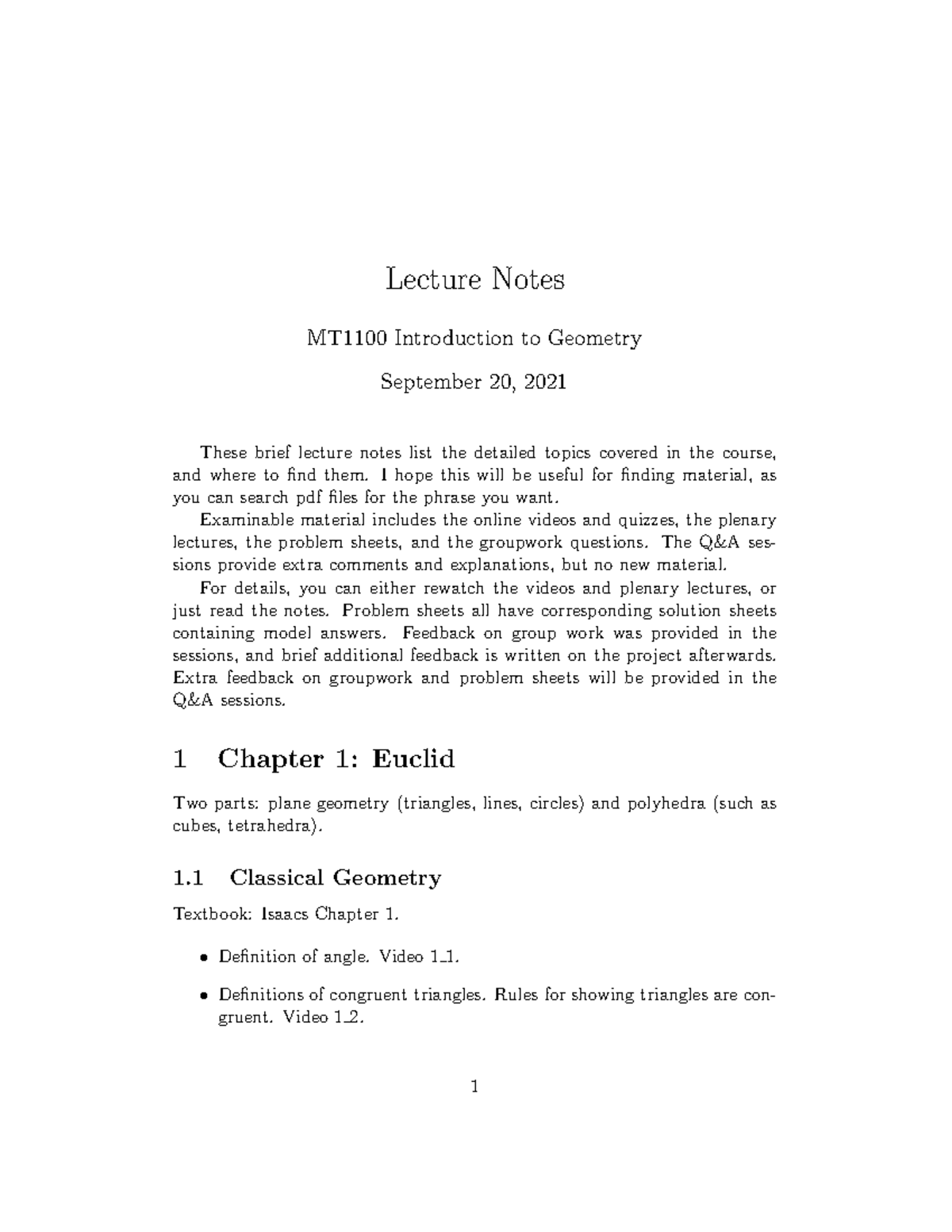 MT1100 lecture notes - math - Lecture Notes MT1100 Introduction to ...