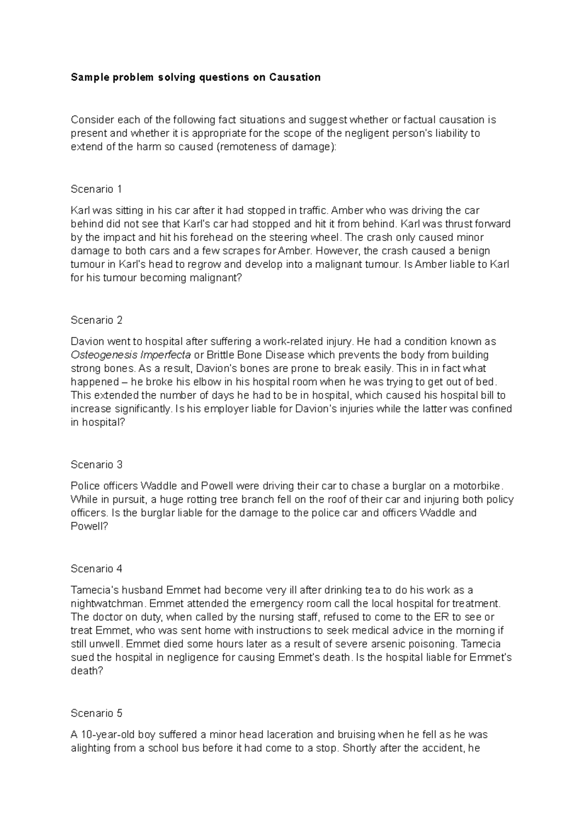 Sample Problem Solving Questions On Causation Revised Answer Guide
