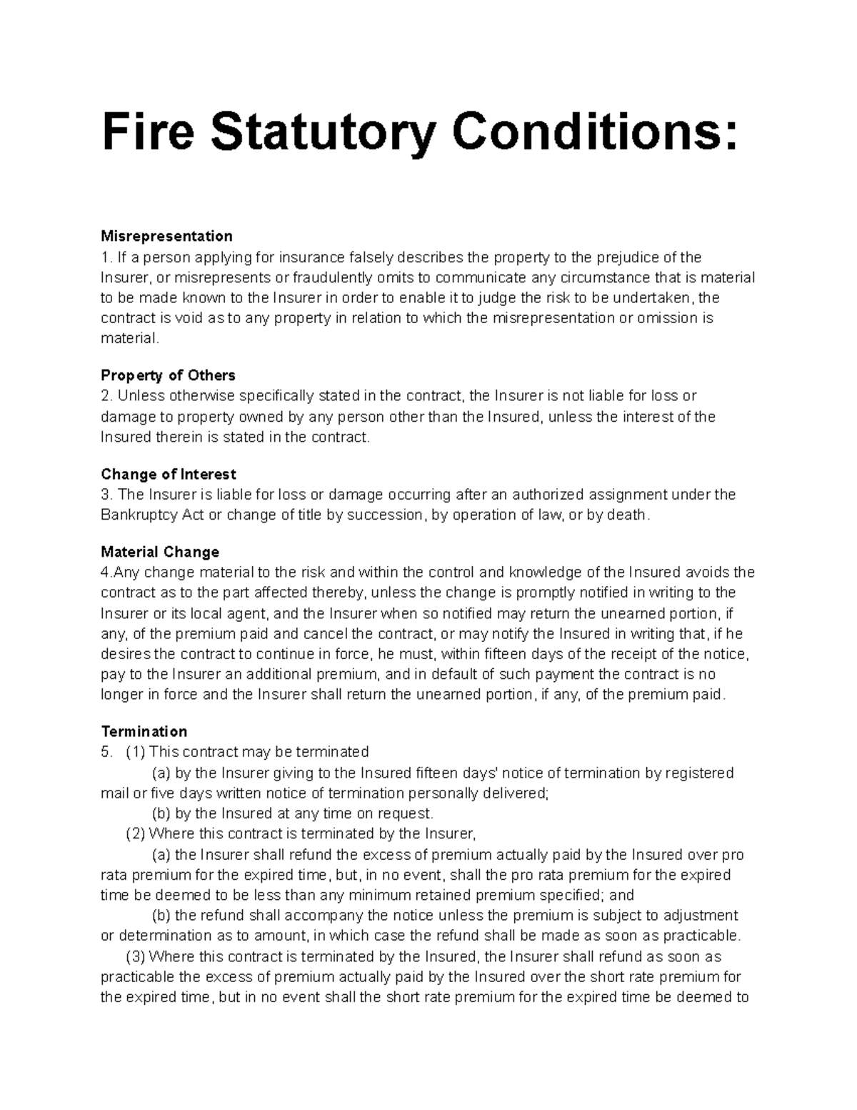 Fire - Statutory Conditions - Fire Statutory Conditions ...