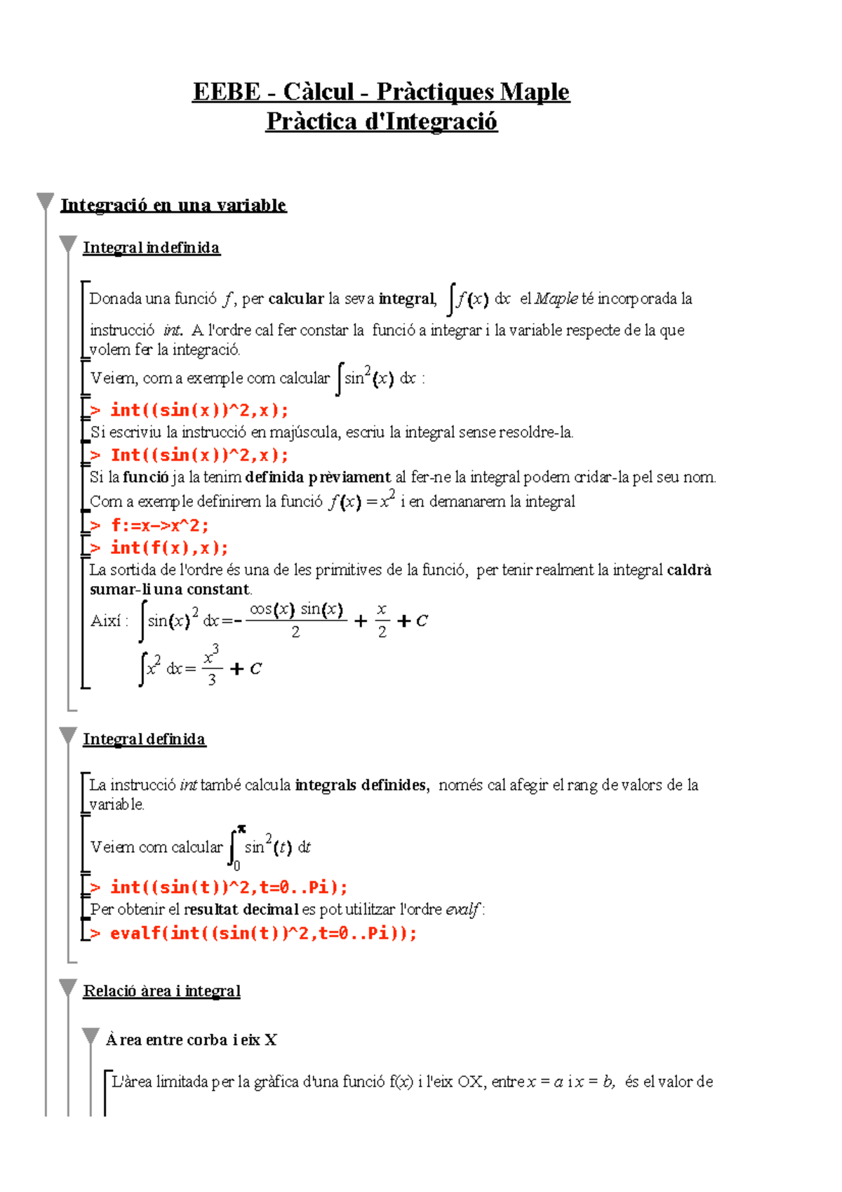 Practicas de Maple de integracion - > > > > > > > > > > > > EEBE - Studocu