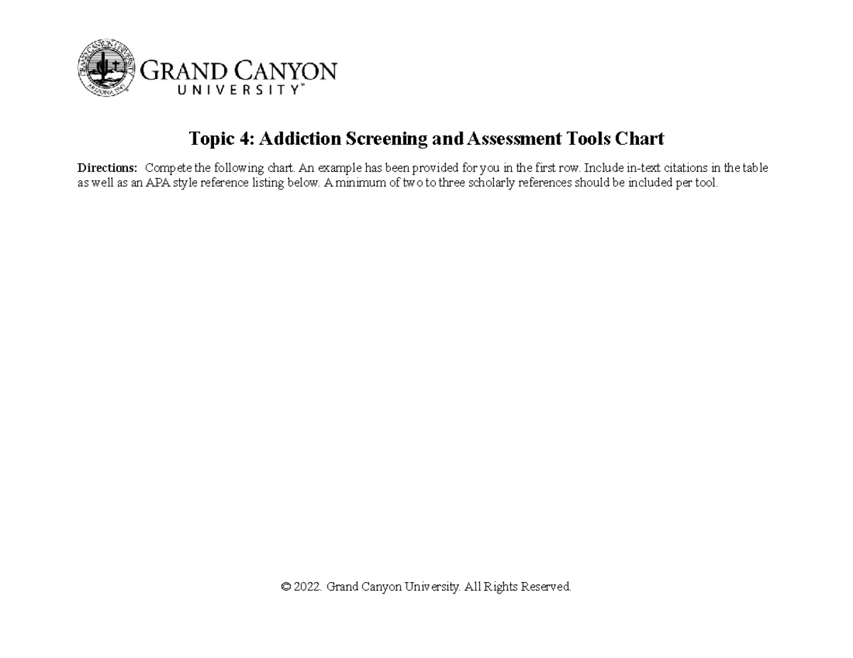 PCN 100 RS T4 Addiction Screening Assessment Tool Chart - Topic 4 ...