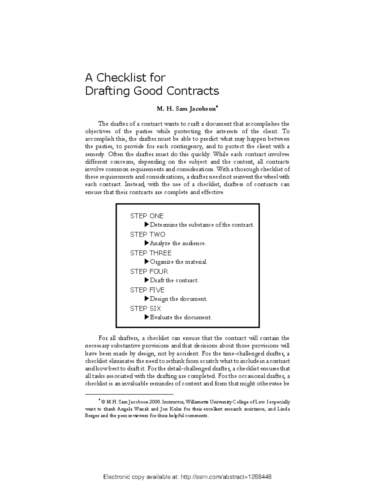 A Checklist for Drafting Good Contracts - Electronic copy available at ...