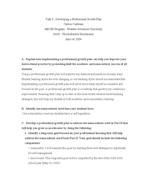 Carson- D629 Task 1 - task 1 - Task 1: Identifying Opportunities for ...