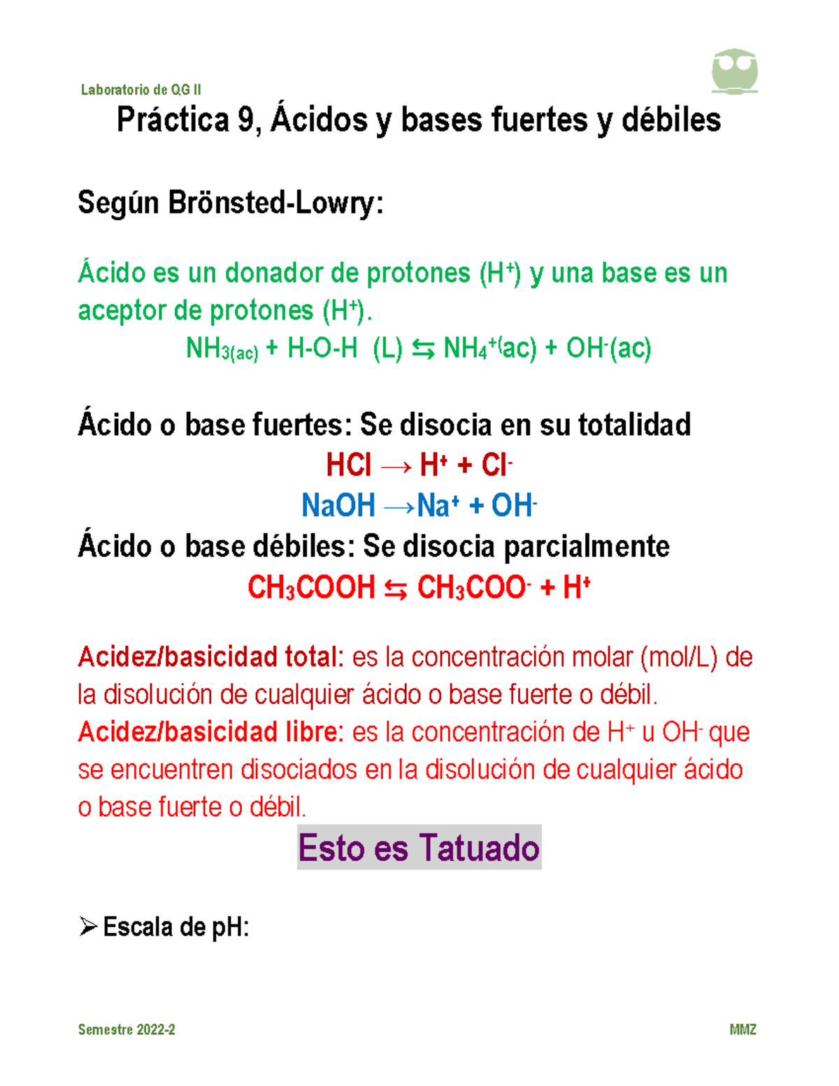Explicación de la práctica 9 Ácidos y fuertes y débiles 2022-2 ...