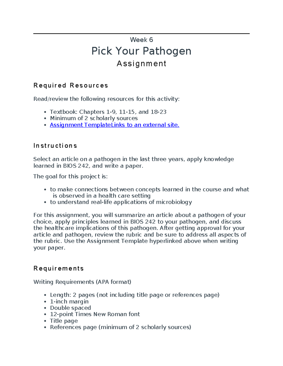 243466 Micro Bio 242 Week 6 Pick your Pathogen Question docx - Week 6 ...