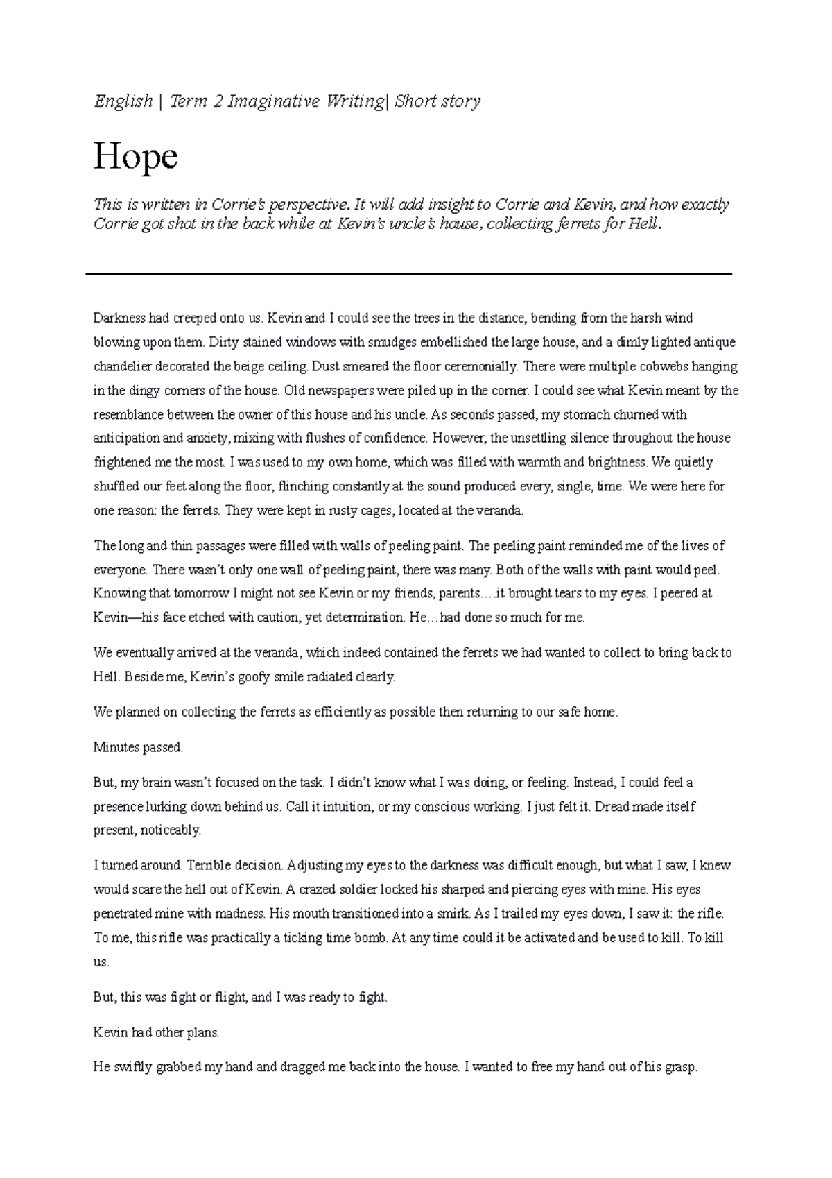 Imaginative Short Story: Tomorrow, When the War Began - English | Term ...