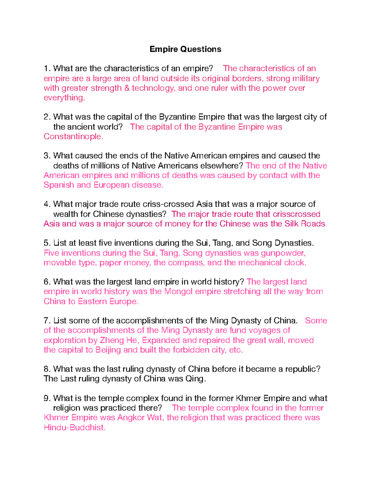 Empire+Questions - PLEASE USE! THEY ARE ALL CORRECT - Empire Questions ...