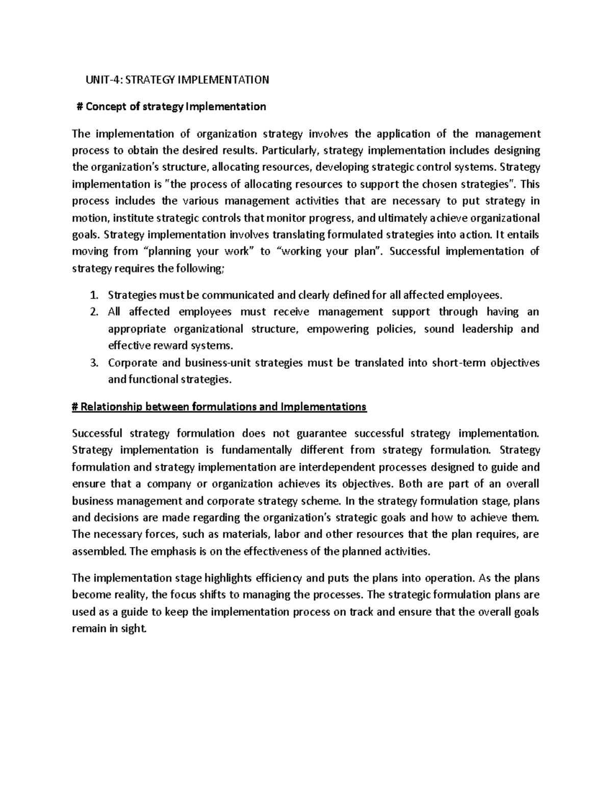Unit4-Strategy Implementation - UNIT-4: STRATEGY IMPLEMENTATION ...