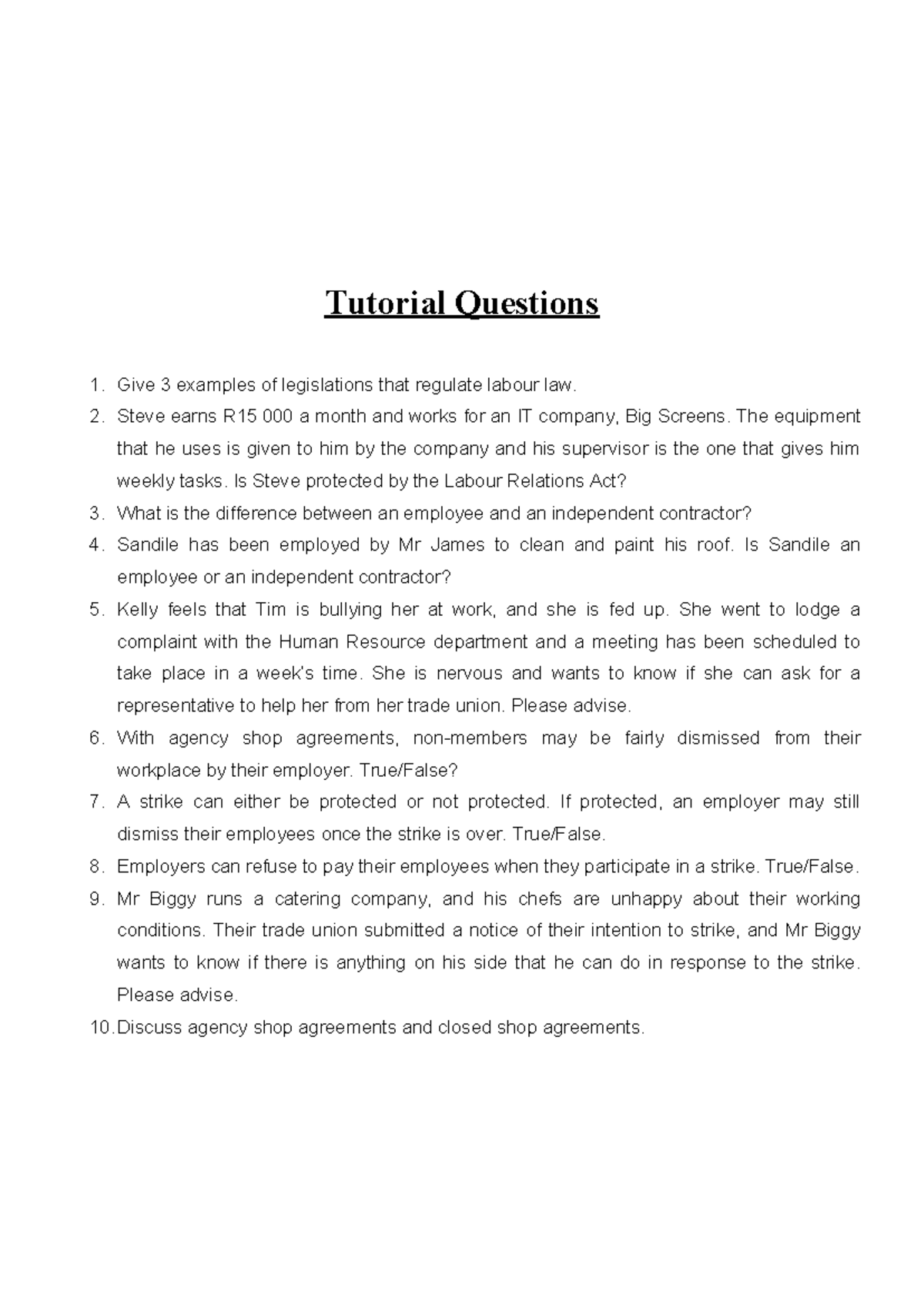 TUT FOR Friday 2 - Tutorial Questions 1. Give 3 examples of ...