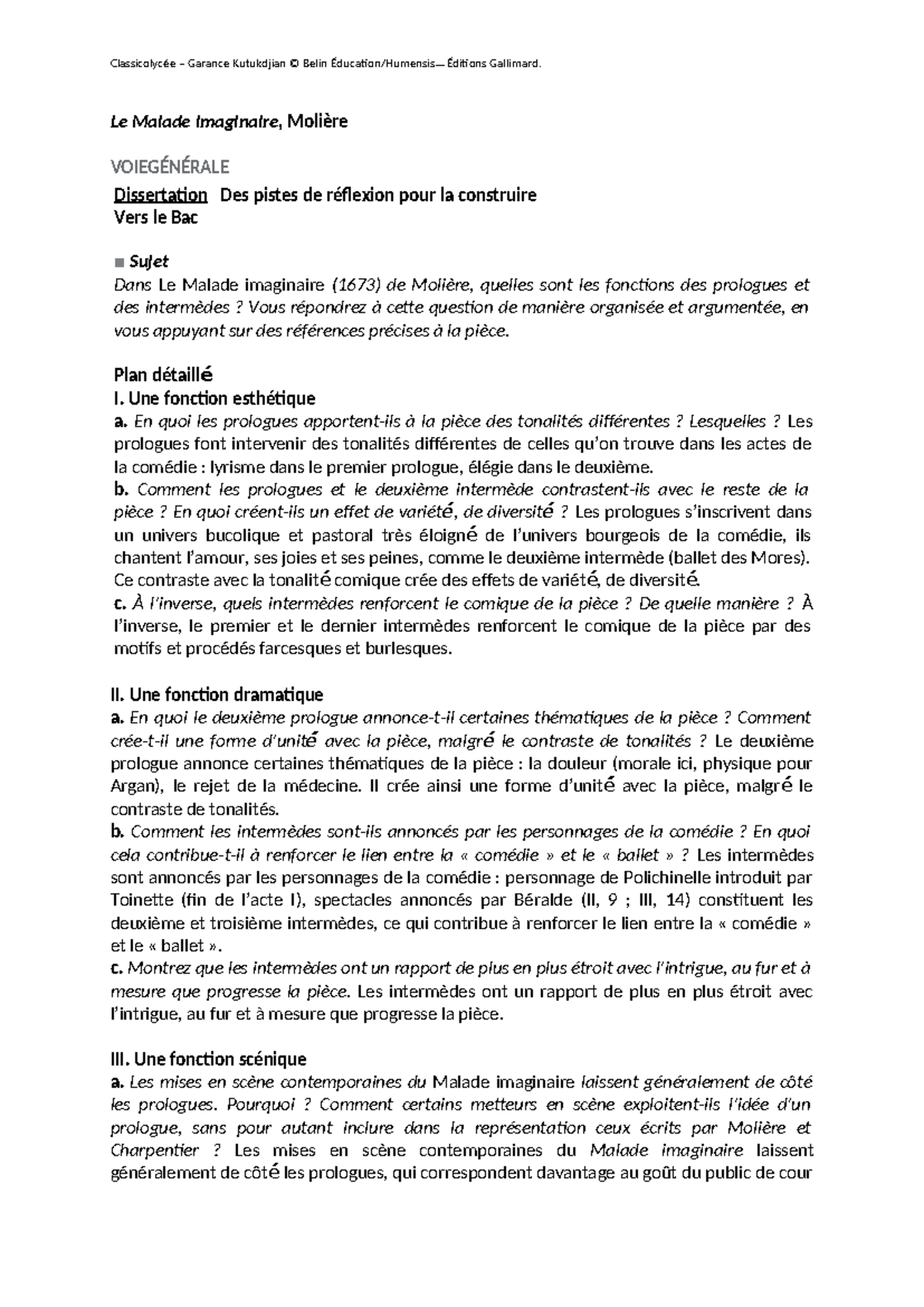le prologue te les intermèdes dans le malade imaginaires : leurs ...